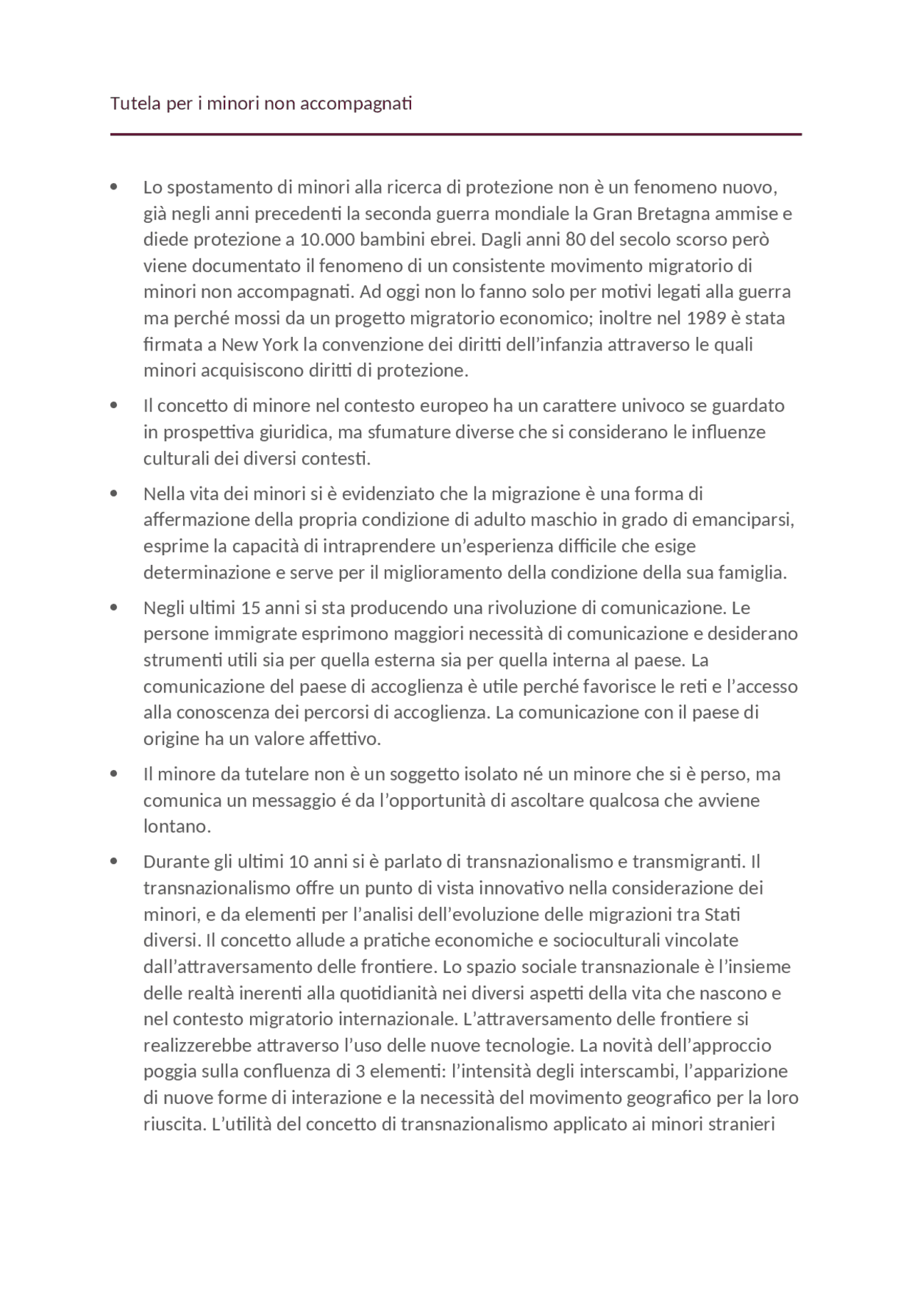 Tutela Senza Confini Per Minori Stranieri Non Accompagnati Docsity