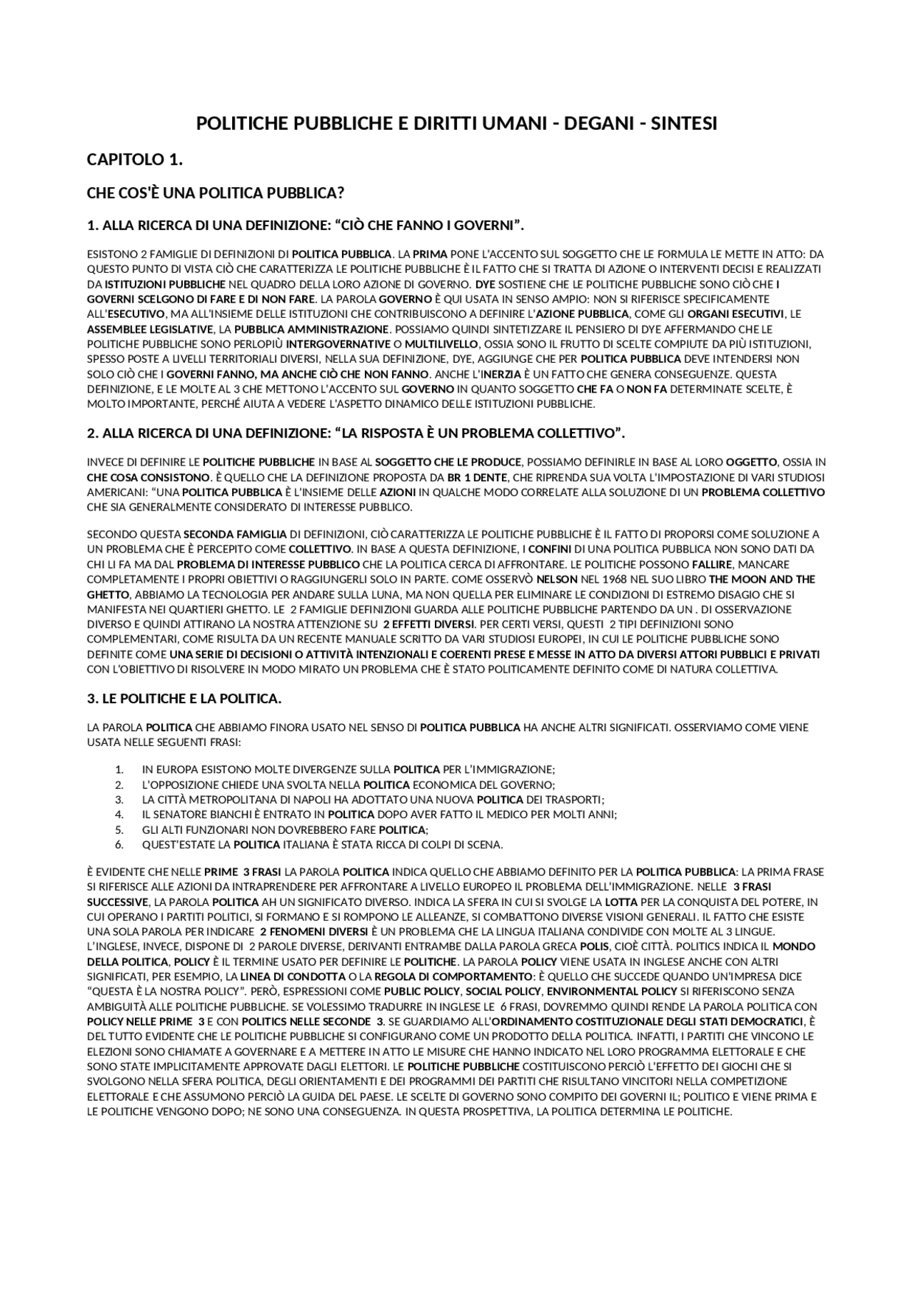 Sintesi Breve Politiche Pubbliche E Diritti Umani Degani Docsity