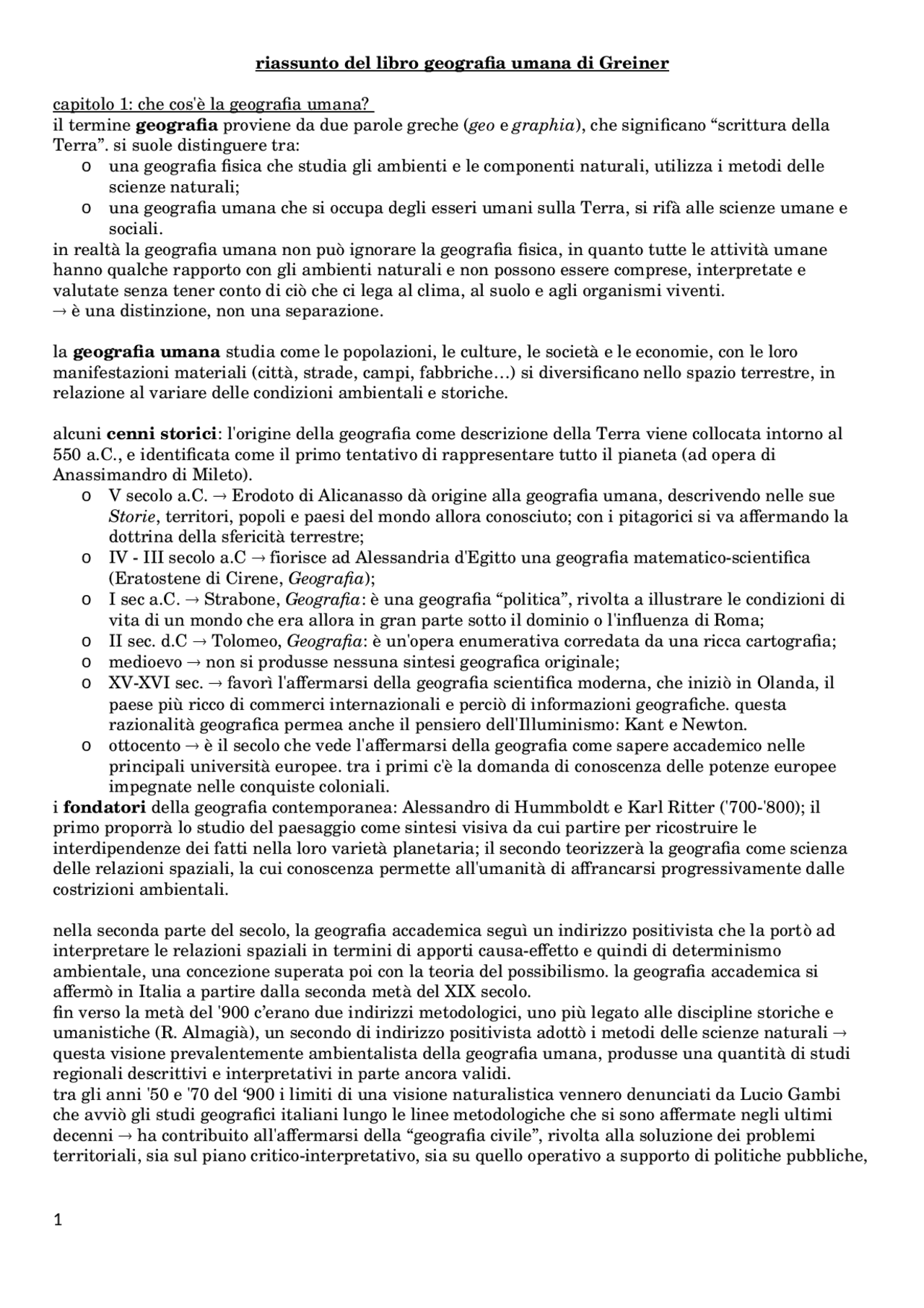 Geografia Umana Greiner Docsity