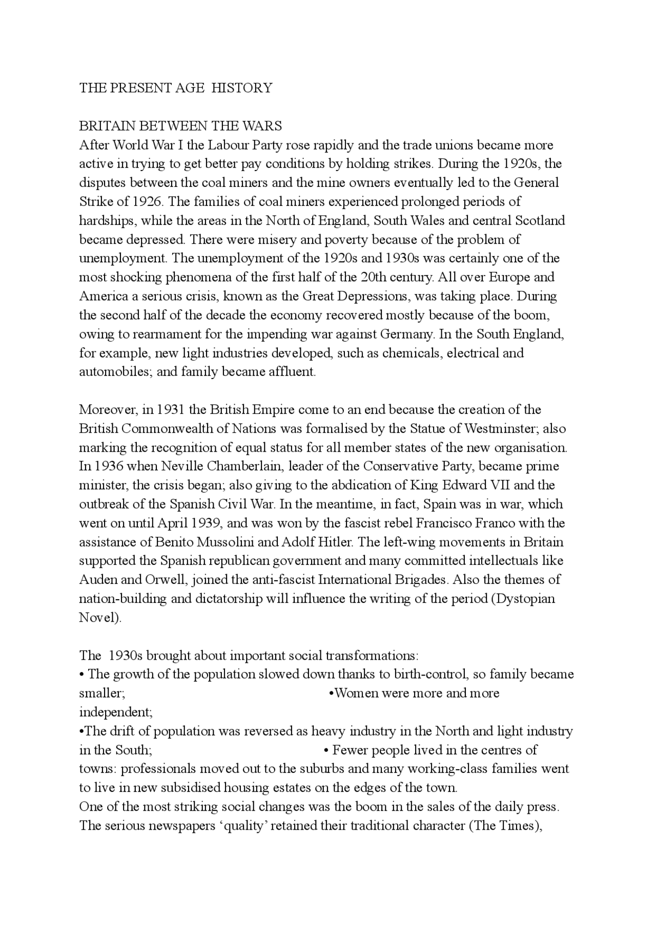 THE PRESENT AGE HISTORY - Docsity