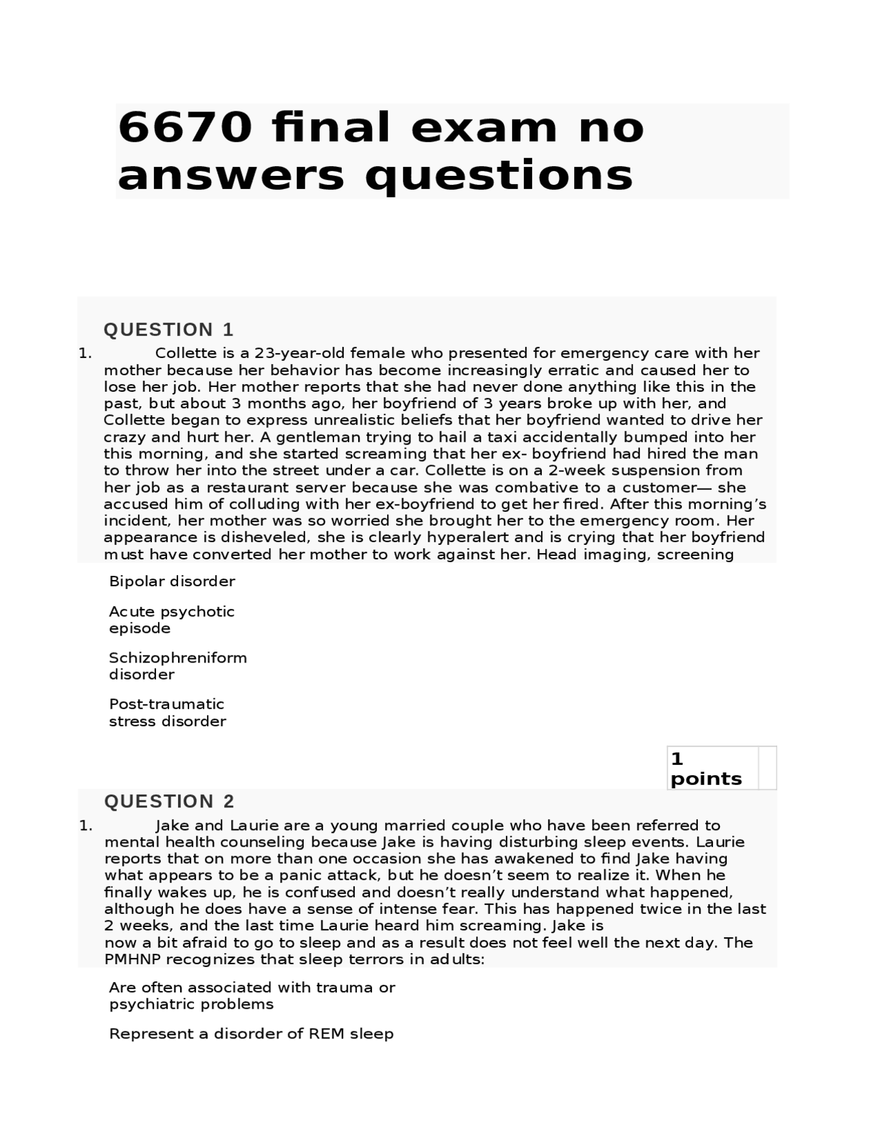 6670 final exam no answers questions only - Docsity