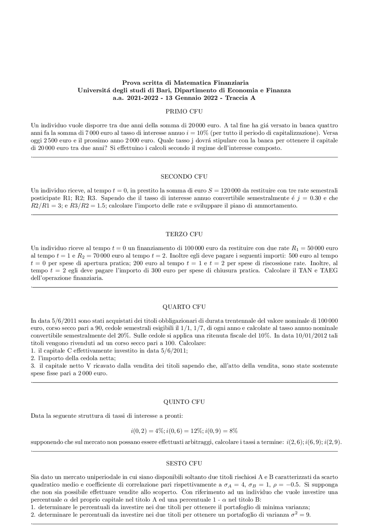 Esercizi Per Esame Scritto Docsity