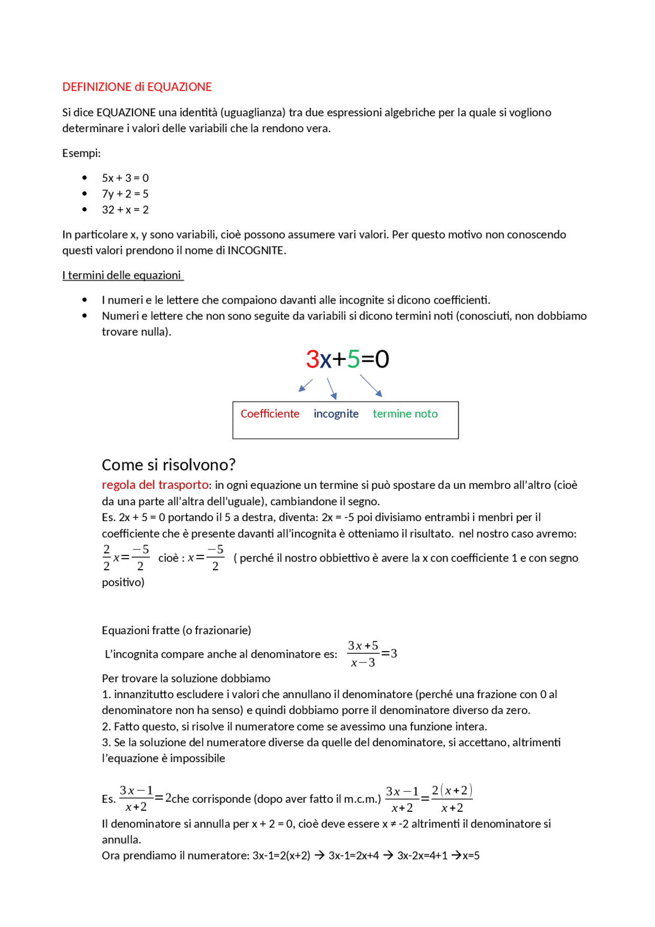 Equazioni Di 1 Grado Schemi E Mappe Concettuali Di Matematica Docsity