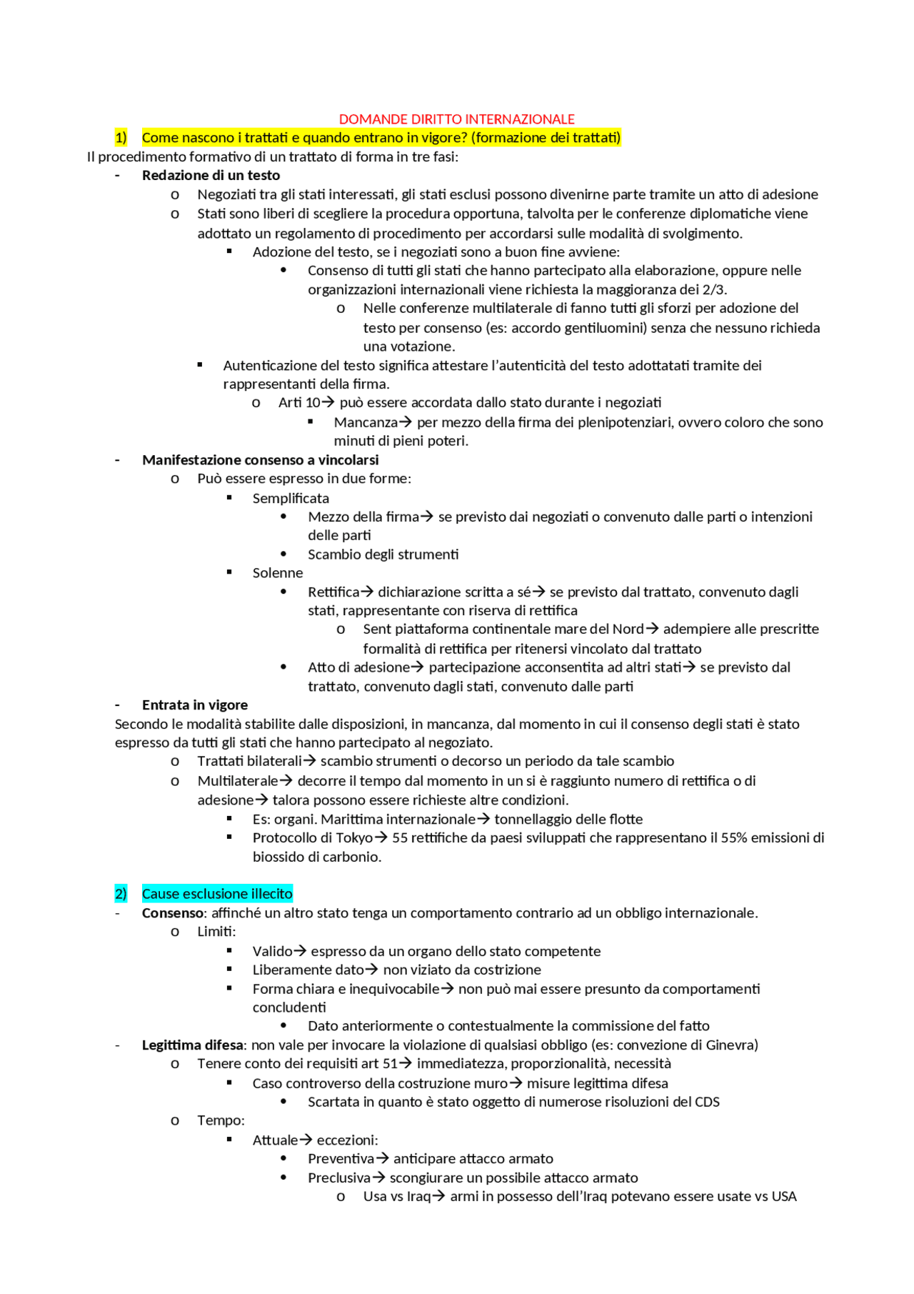 Domande Diritto Internazionale Prove Desame Di Diritto