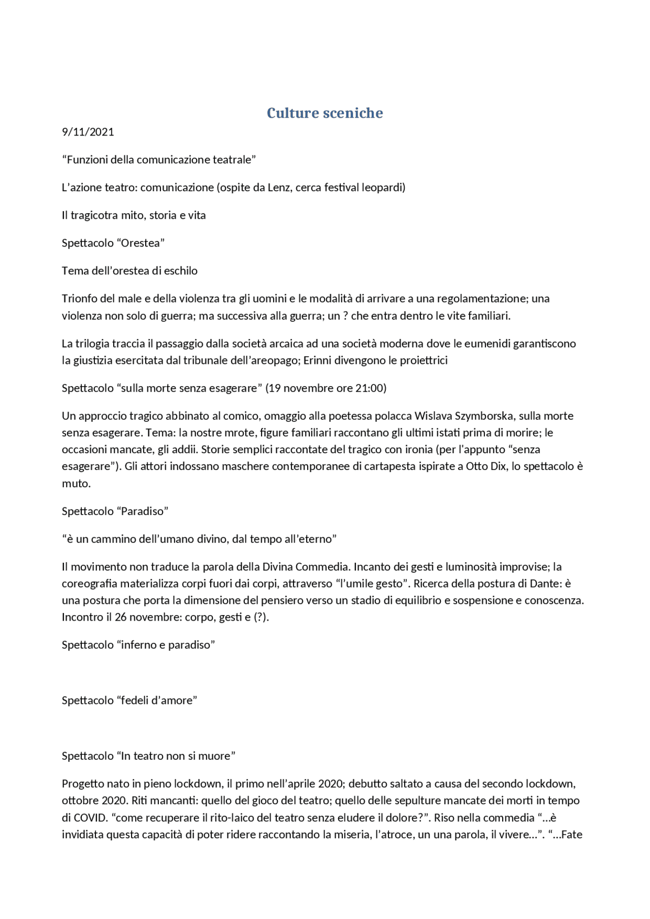 Appunti Culture Sceniche Media E Comunicazione Docsity
