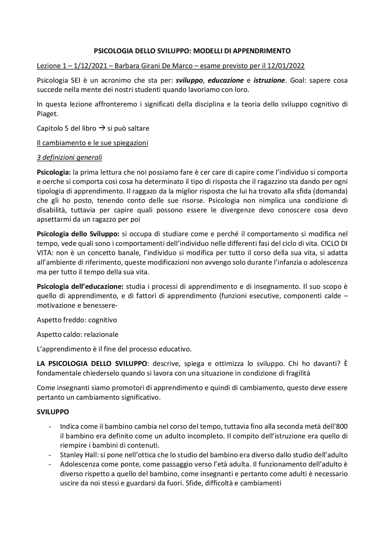 Psicologia Dello Sviluppo E Modelli Di Apprendimento Docsity