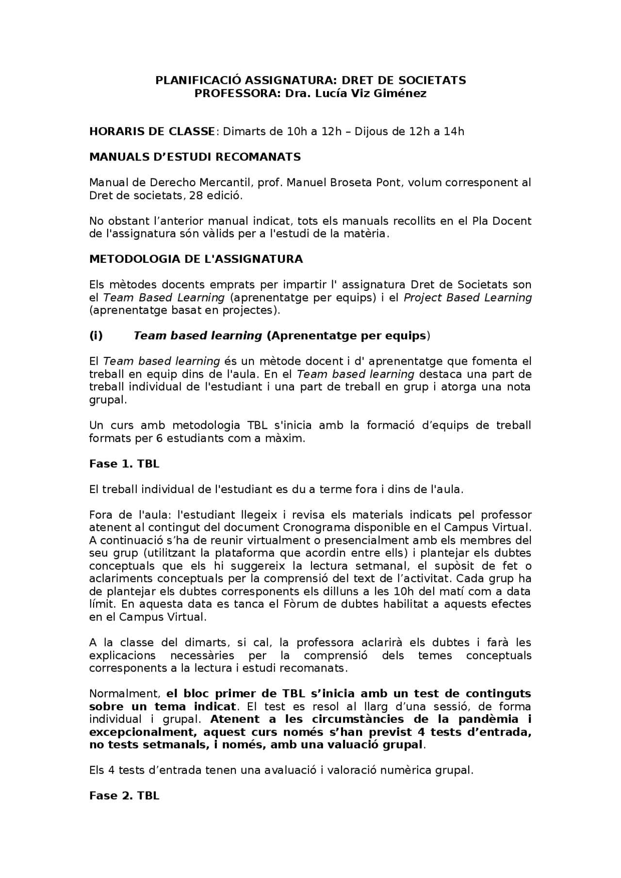 Programa Derecho De Sociedades Viz Docsity