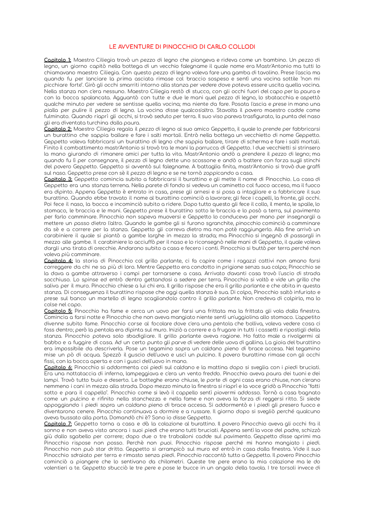 Avventure Di Pinocchio Docsity