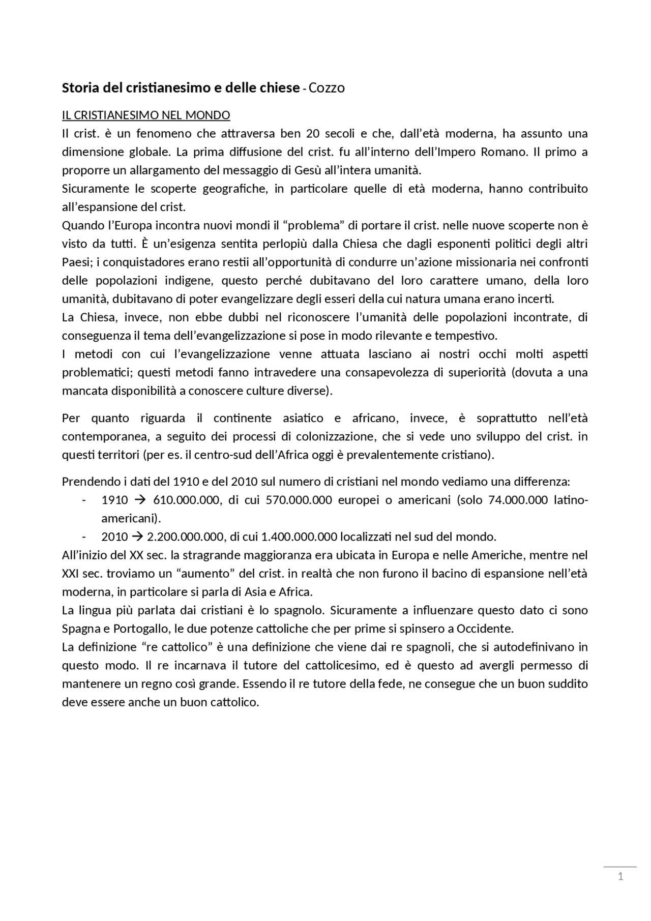 Appunti Storia Del Cristianesimo E Delle Chiese Cozzo Docsity