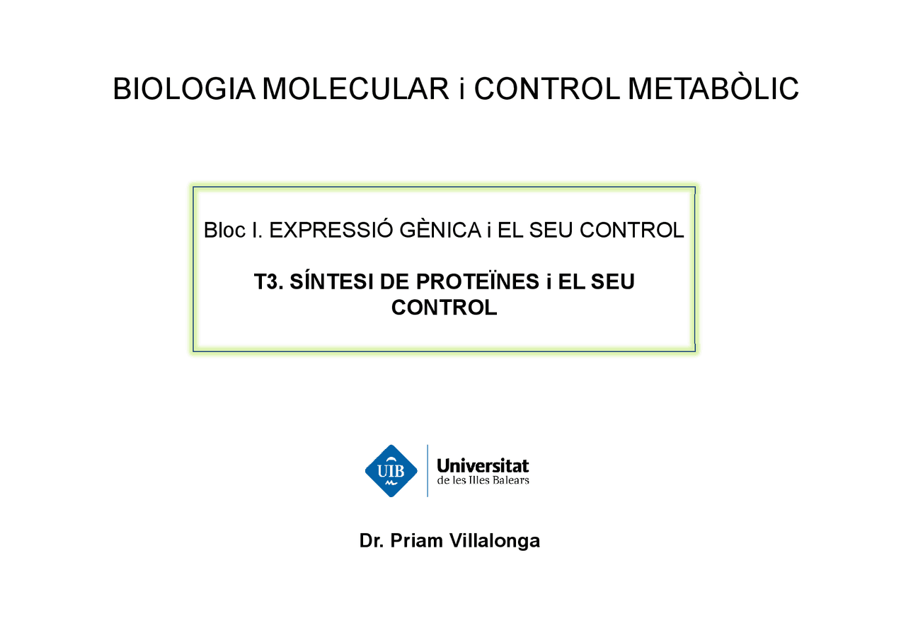 Biologia molecular y control metabolic - Docsity