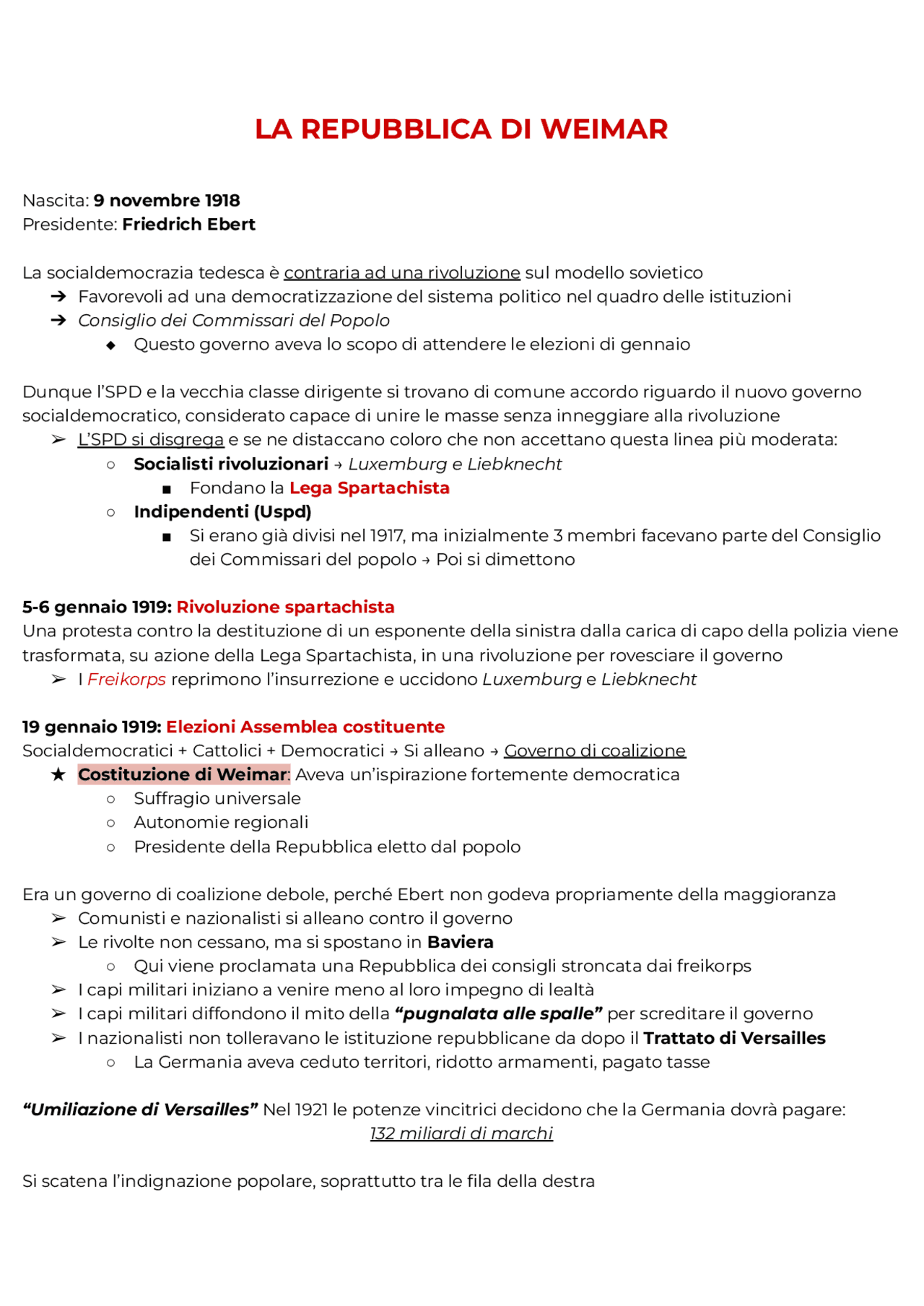 La Repubblica Di Weimar E Lascesa Del Nazismo Docsity