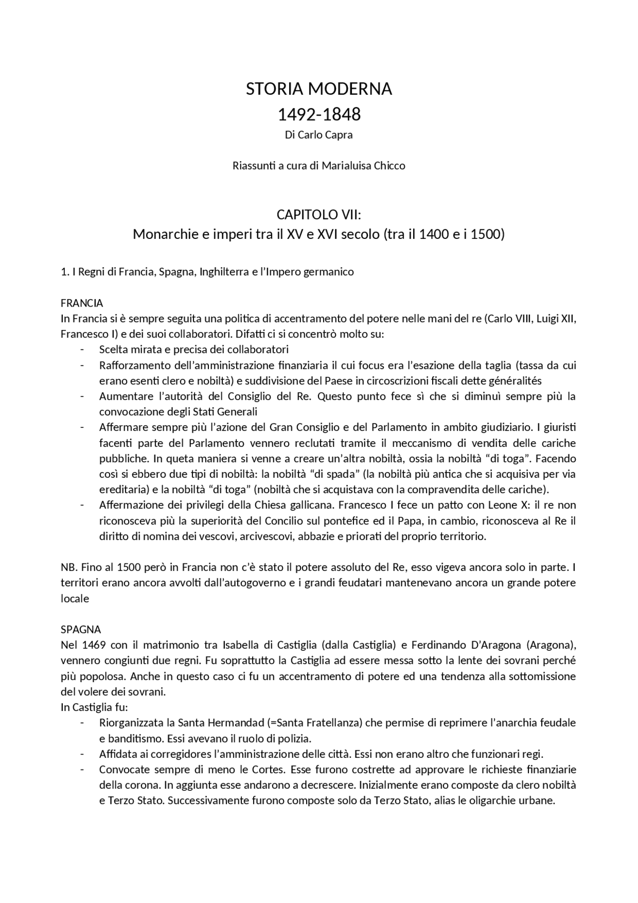 Una parte di appunti di storia moderna con carlo capra - Docsity