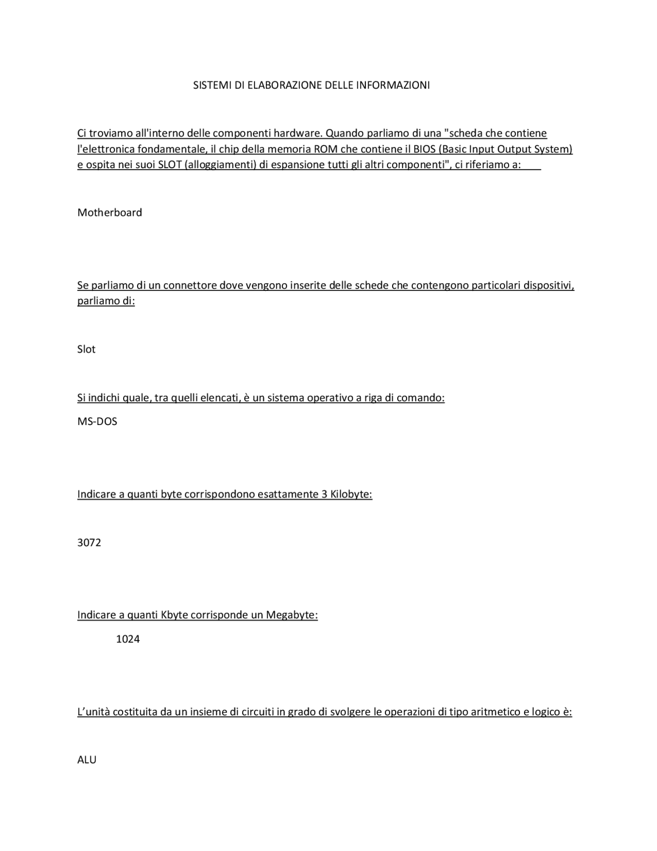 Sistemi Di Elaborazione Delle Informazioni Prove Complete Esame Pegaso