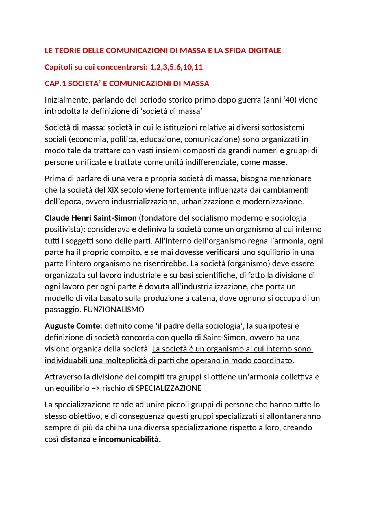 Riassunto Teorie Della Comunicazione Di Massa E La Sfida Digitale Docsity