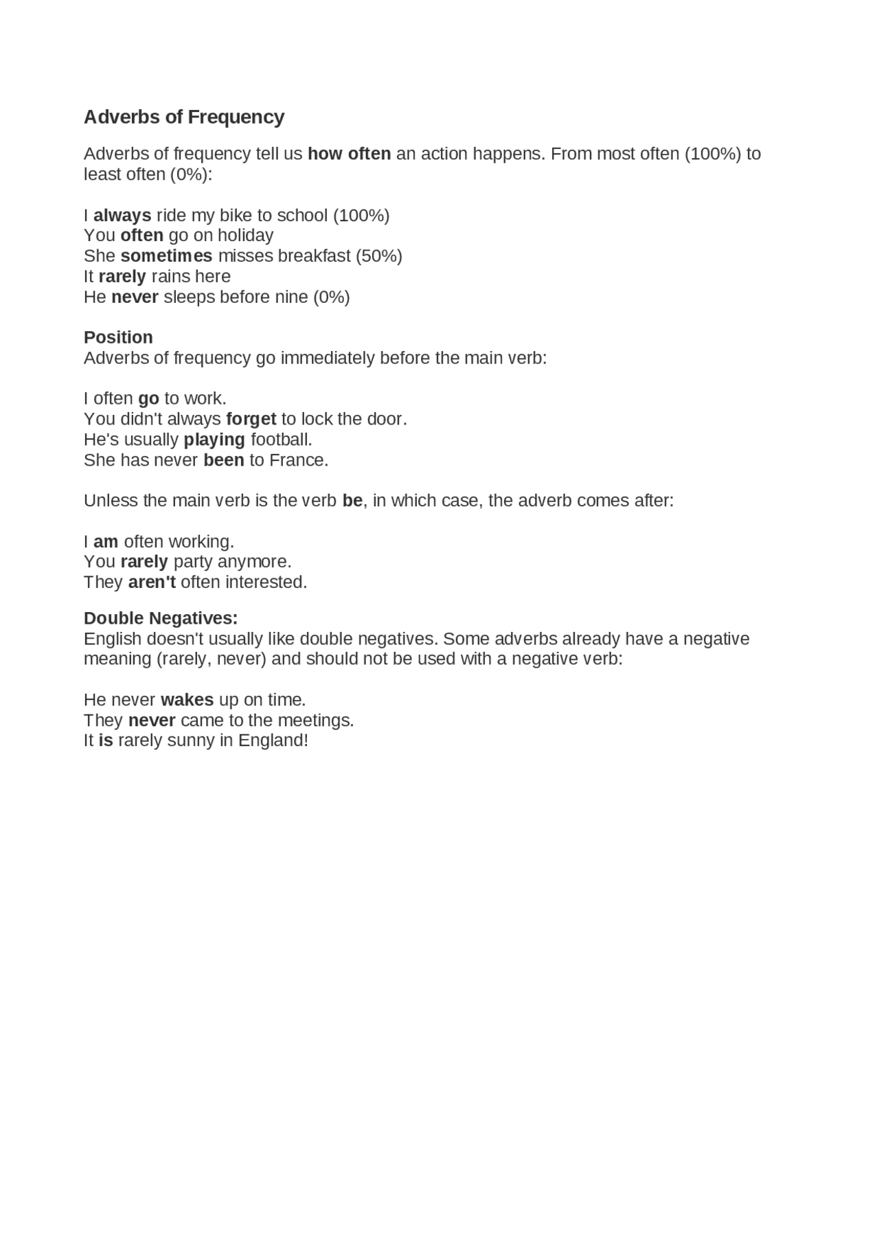 English Grammar Adverbs Of Frequency Docsity