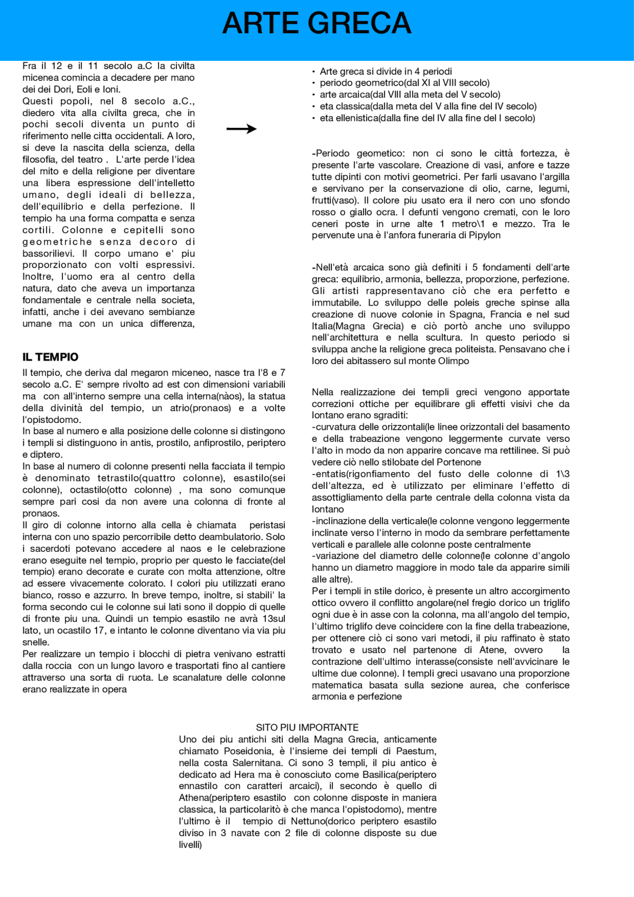 Introduzione generale all'arte greca e descrizione del tempio greco - Docsity