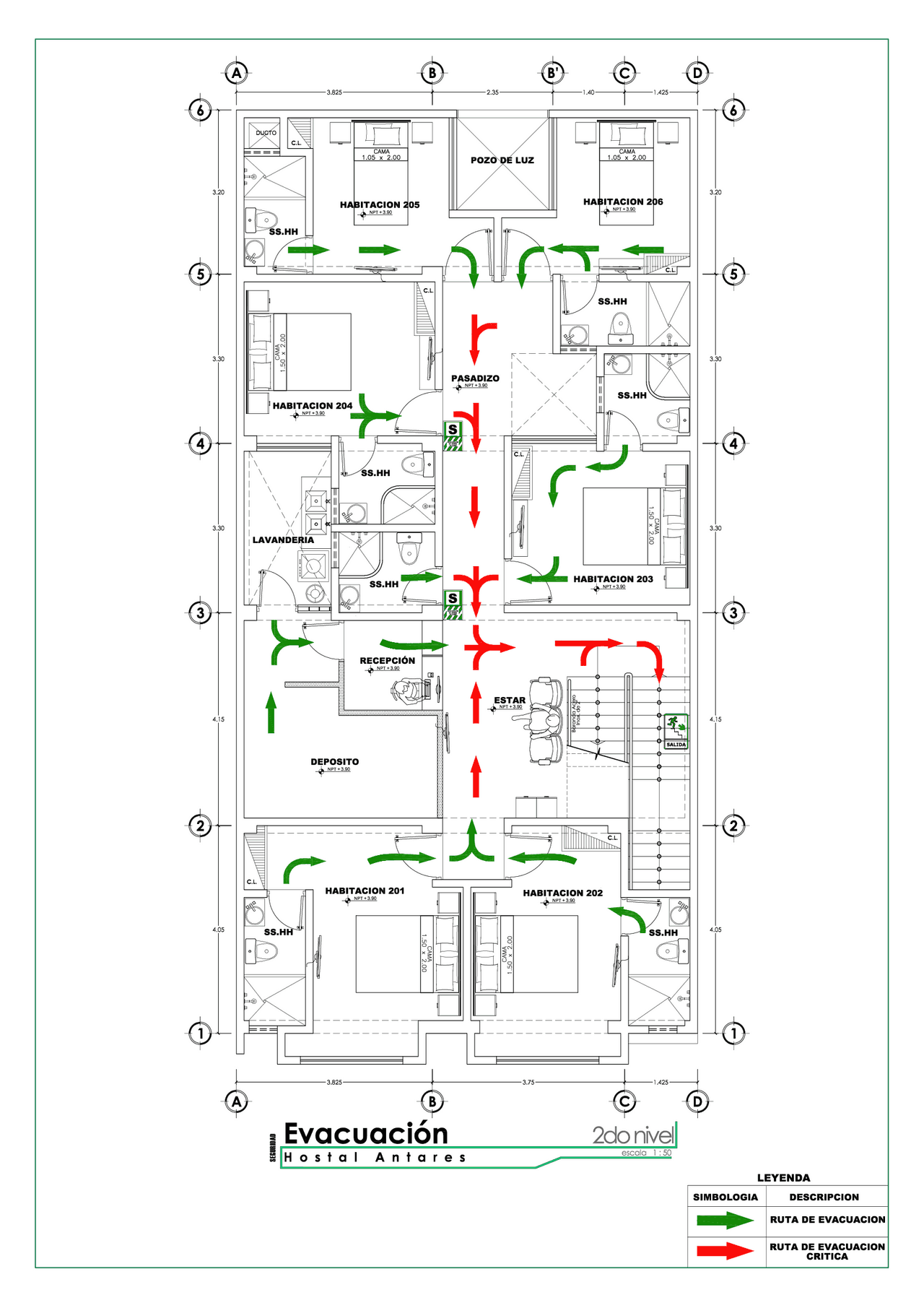 Planos de seguridad evacuación de hostal | Notes de Dessin technique et ...