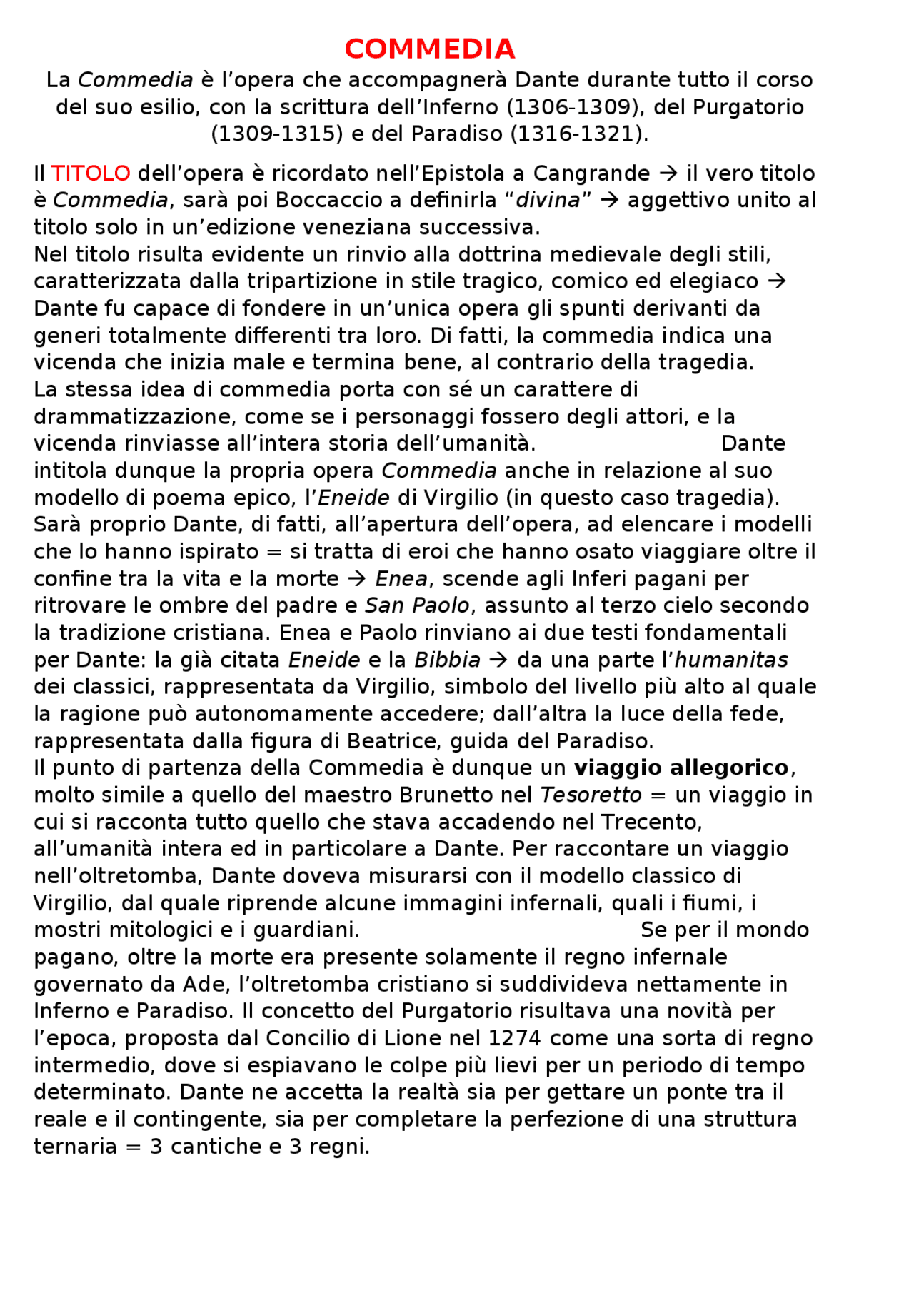 La Divina Commedia Riassunto Generale Appunti Di Letteratura