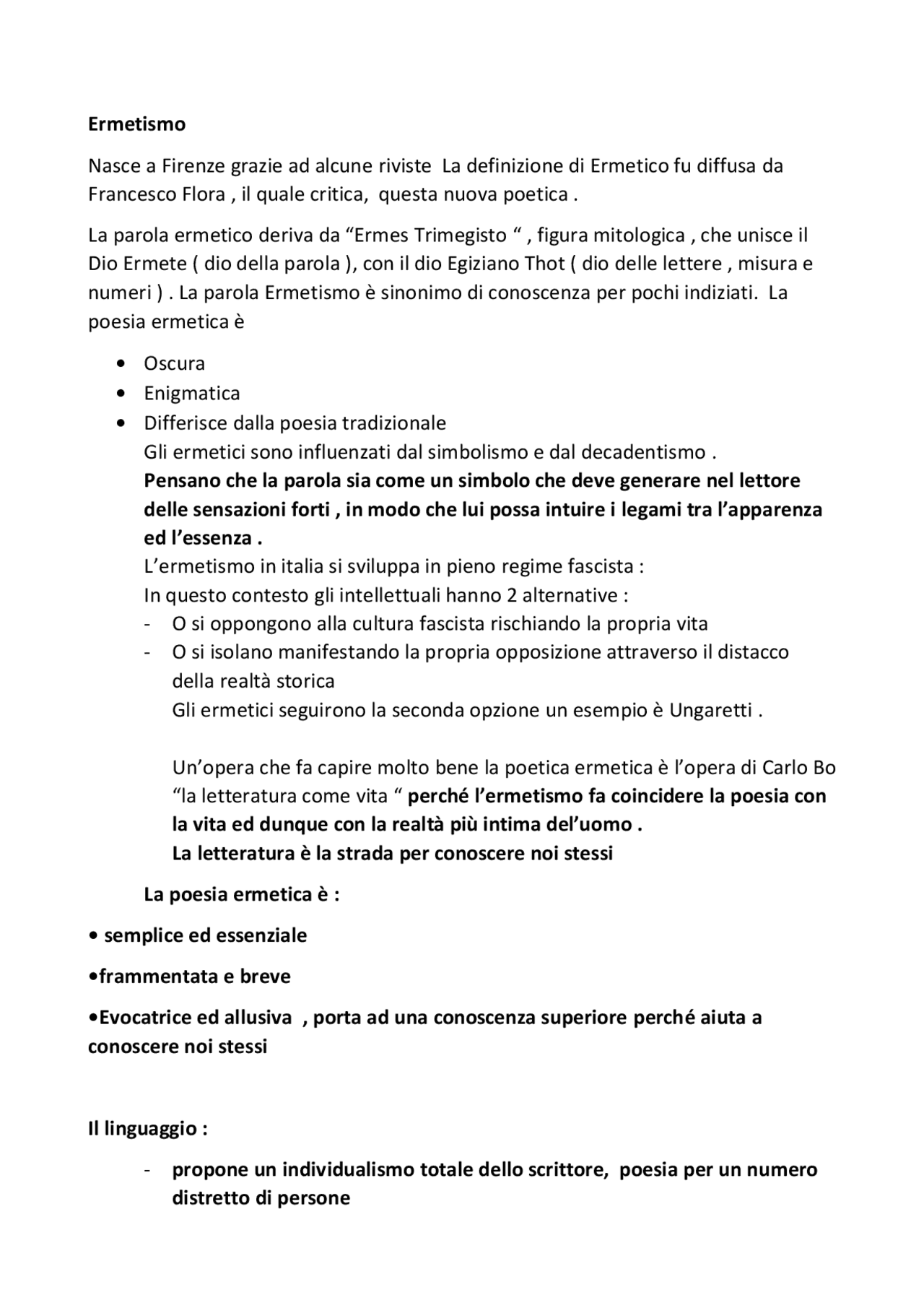 Ermetismo E Quasimodo Appunti Di Lingue E Letterature Classiche Docsity