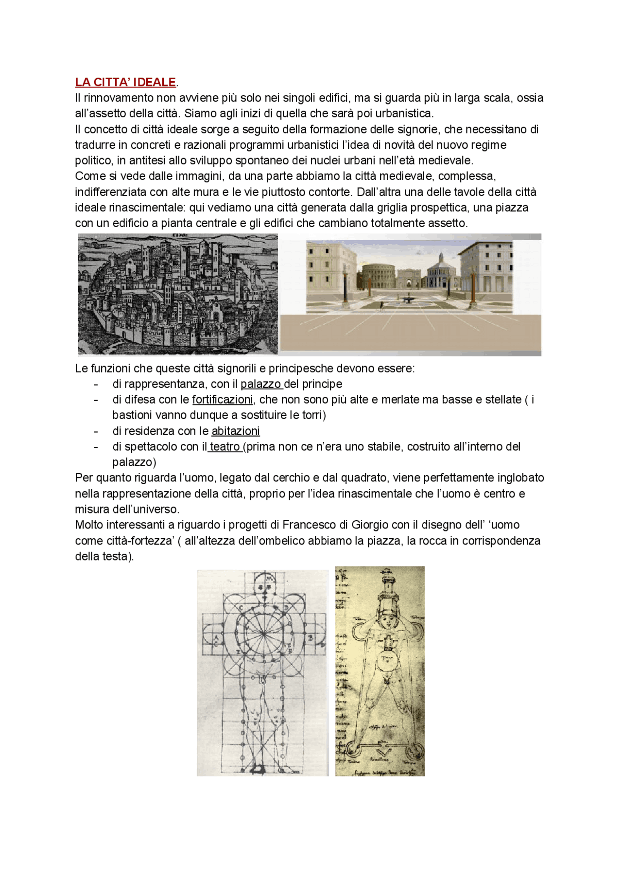 Appunti LA CITTA' IDEALE - Docsity