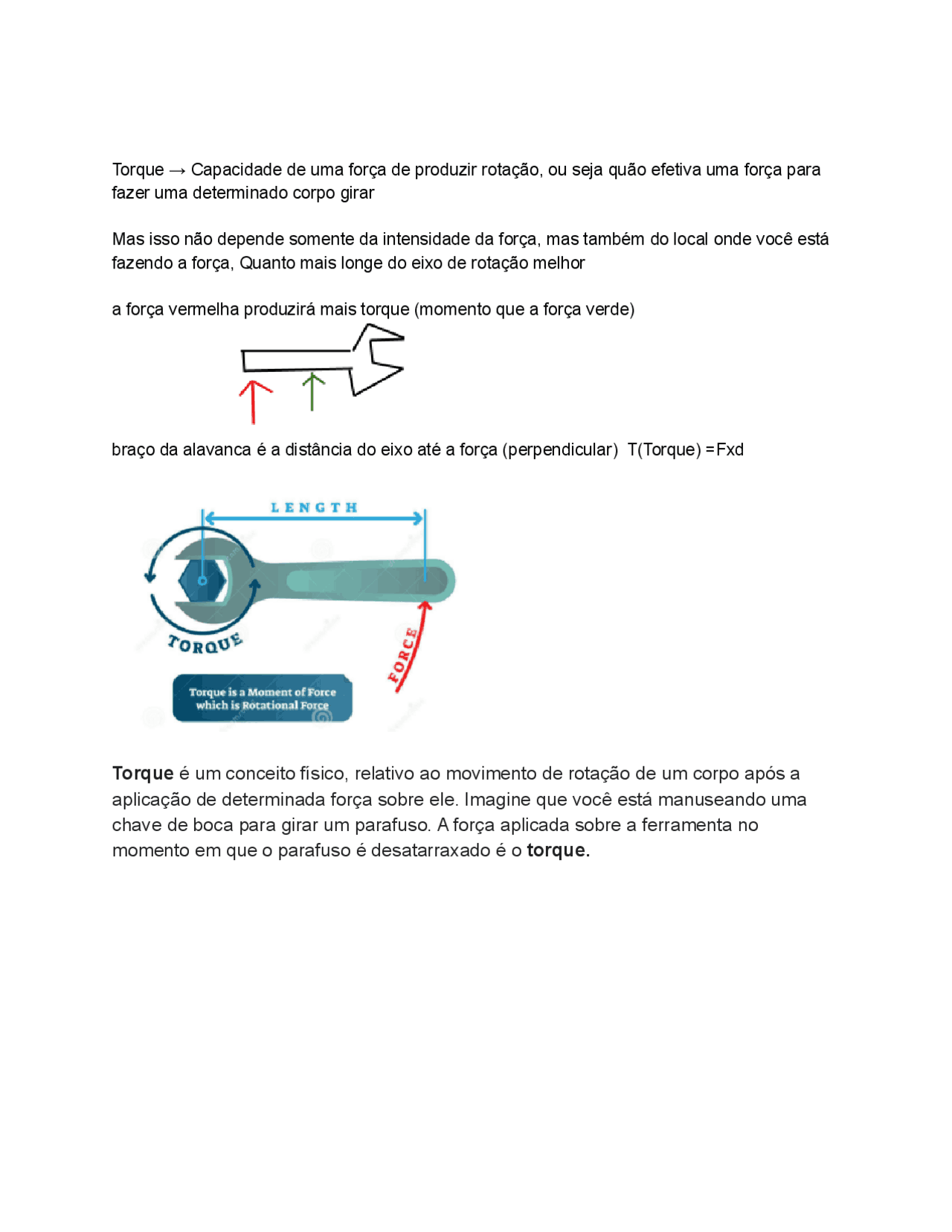 Torque - matéria: física | Resumos Física | Docsity
