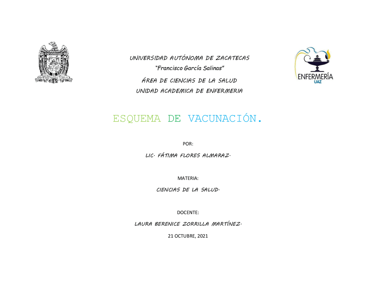 Esquema de vacunación. | Diapositivas de Ciencias de la Salud - Docsity