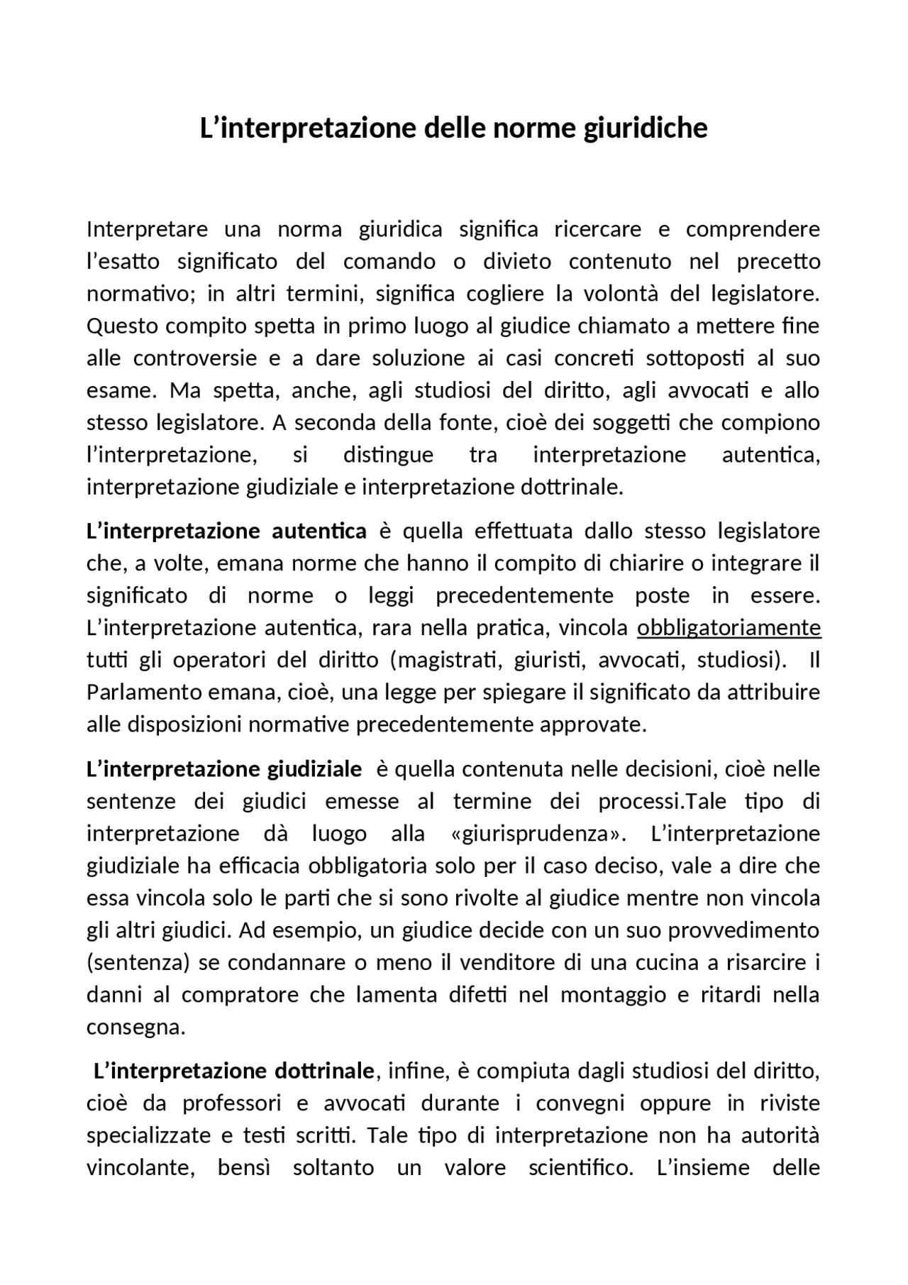 Interpretazione delle varie norme giuridiche - Docsity