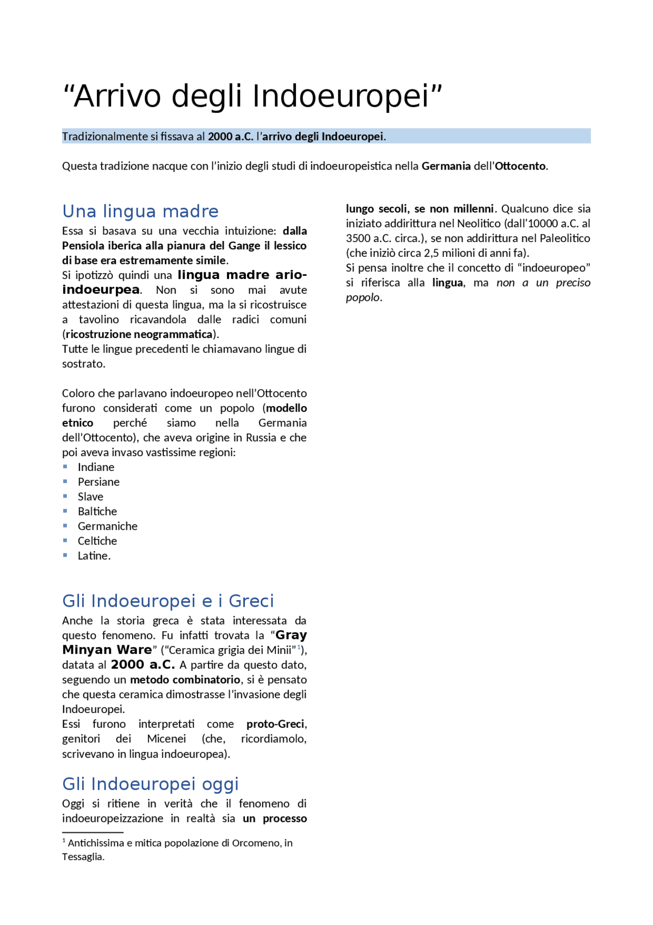 "Arrivo degli indoeuropei" - Docsity