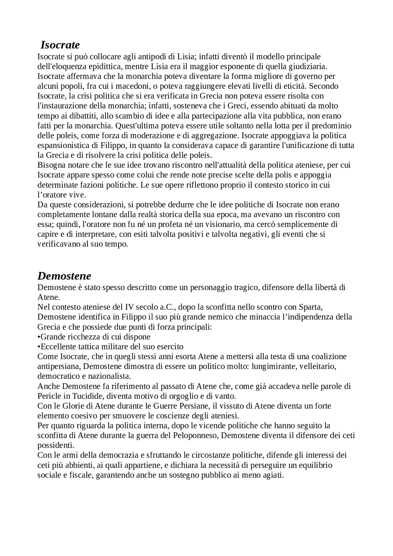Isocrate E Demostene Appunti Di Greco Docsity