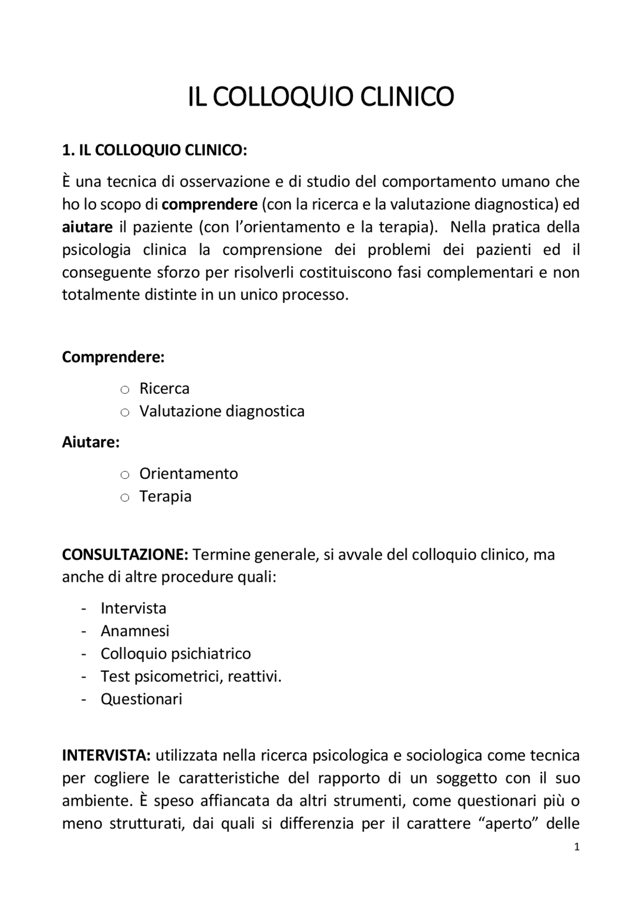 Appunti Colloquio Clinico Docsity