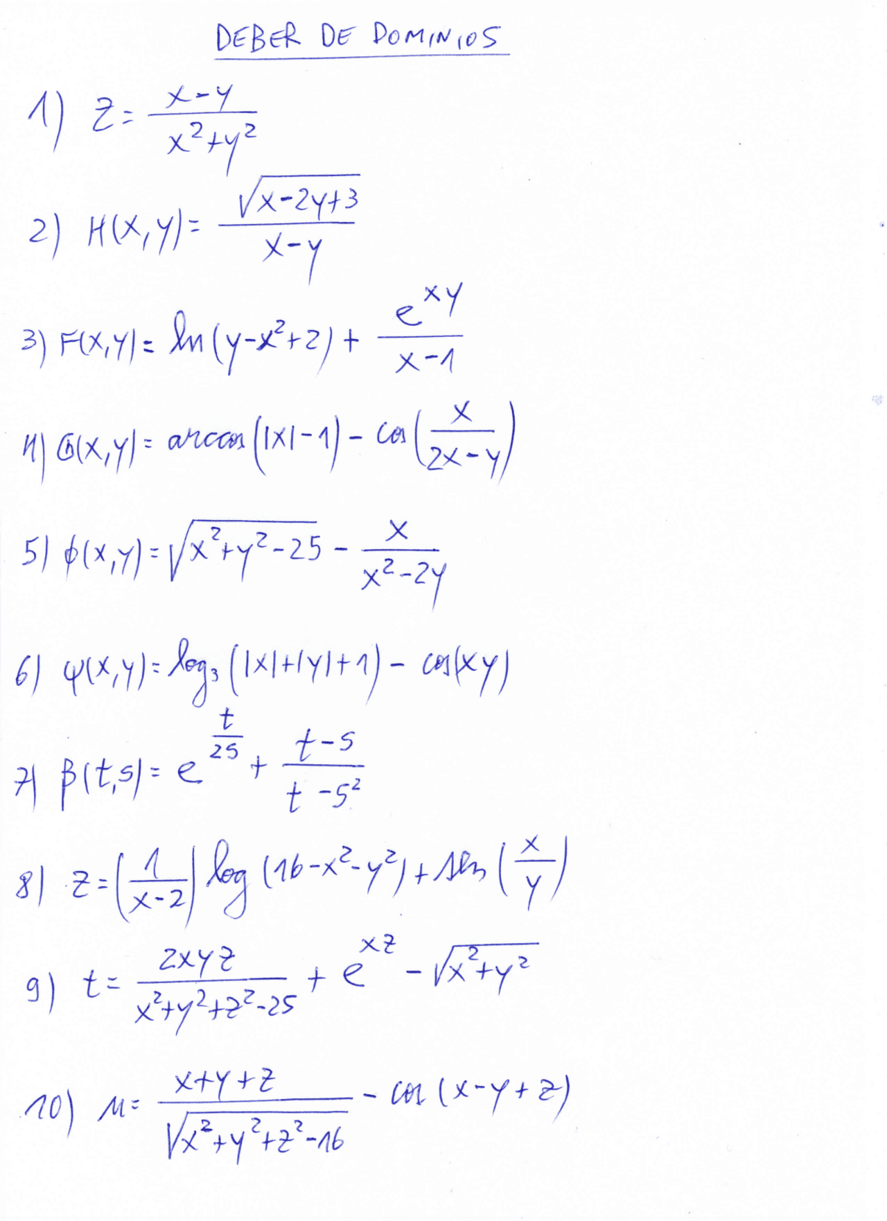 Dominio de Funciones de Varias Variables - Docsity