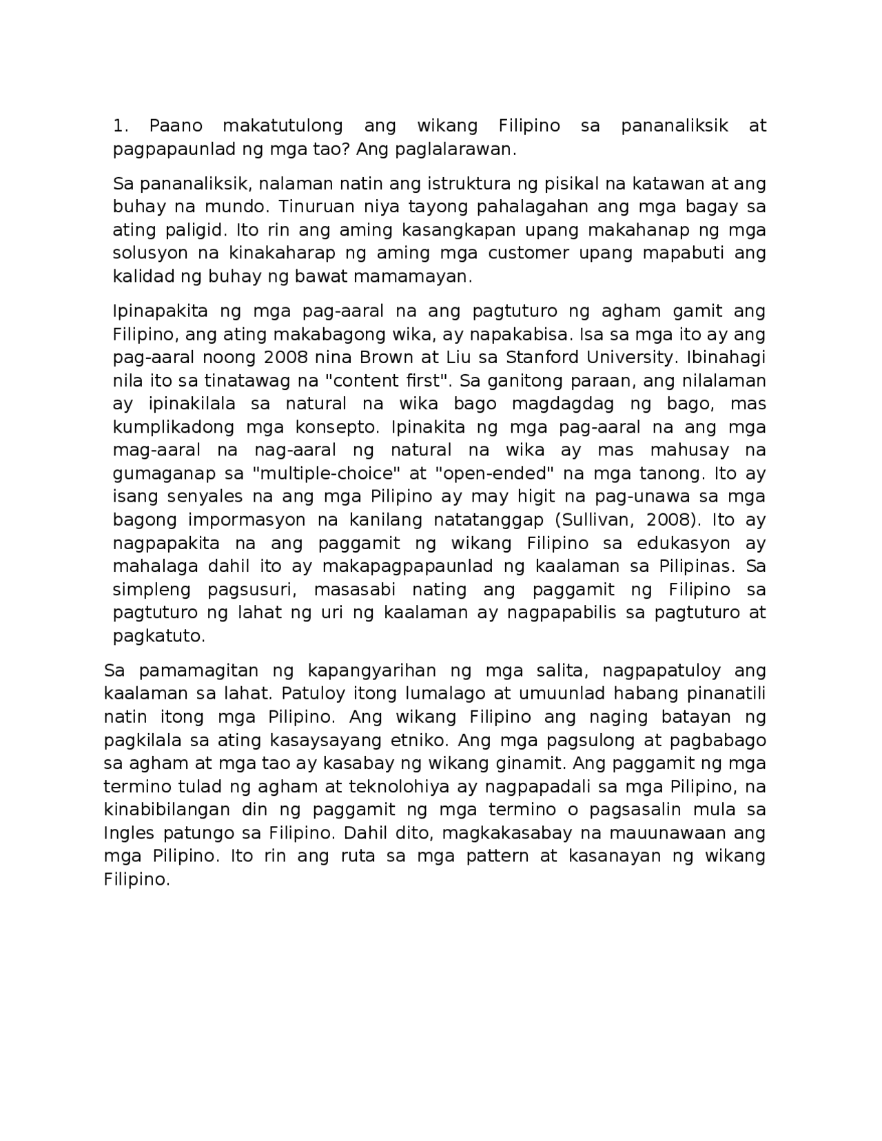 Filipino's Structure and Research - Docsity