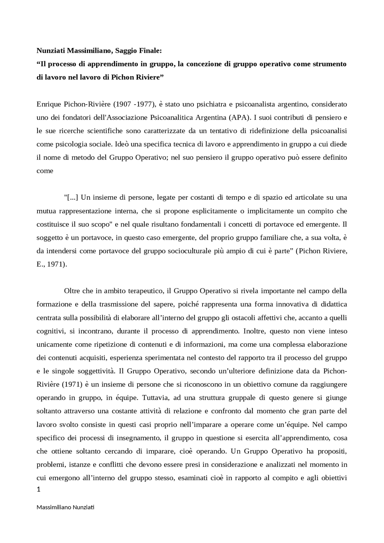 Riassunto Capitolo Apprendimento In Gruppo Bleger Docsity