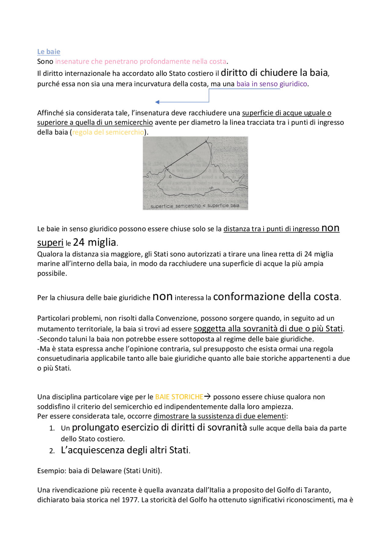 Le baie (diritto del mare) - Docsity