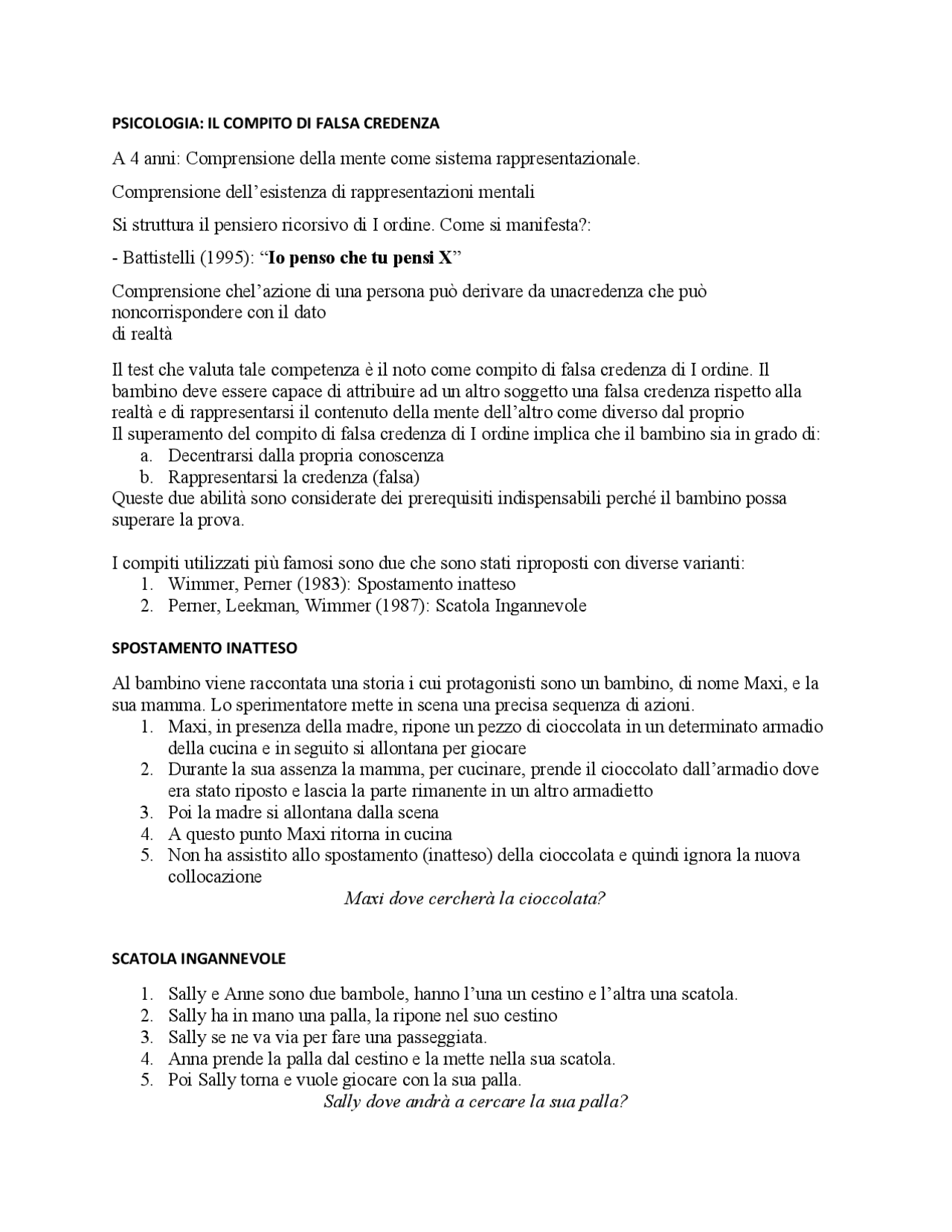 Il Compito Di Falsa Credenza Docsity