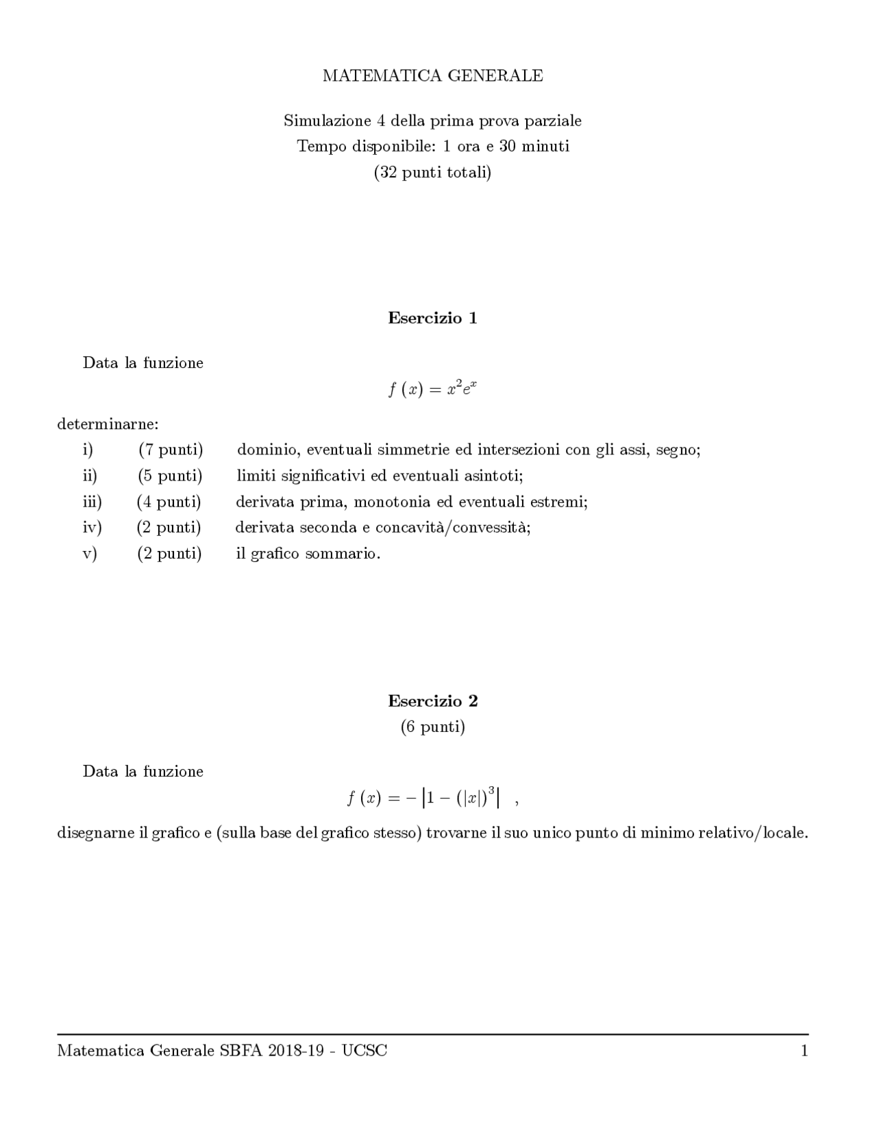 Esercizi prova d'esame matematica generale - Docsity
