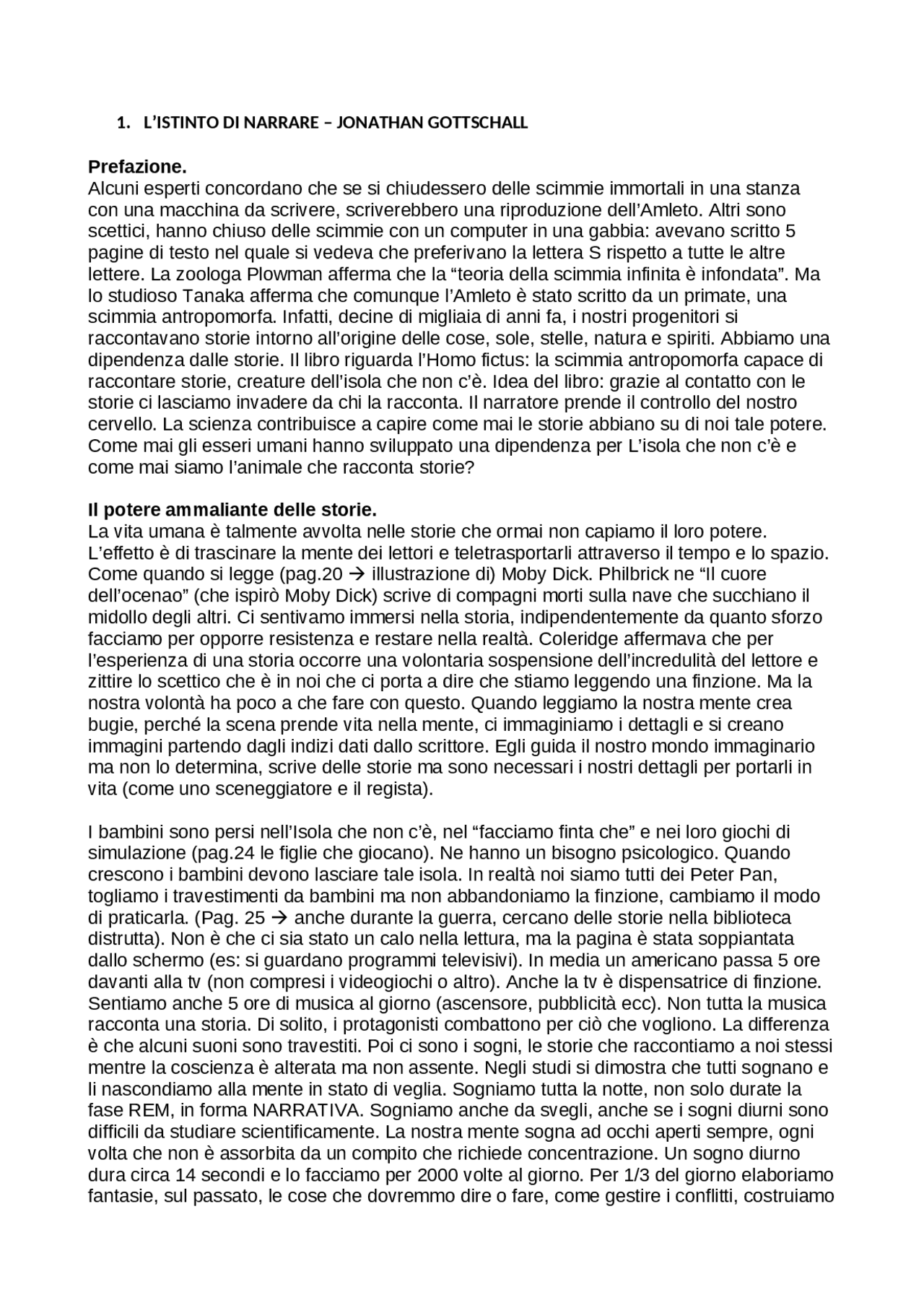 Riassunto Del Libro Listinto Di Narrare Docsity