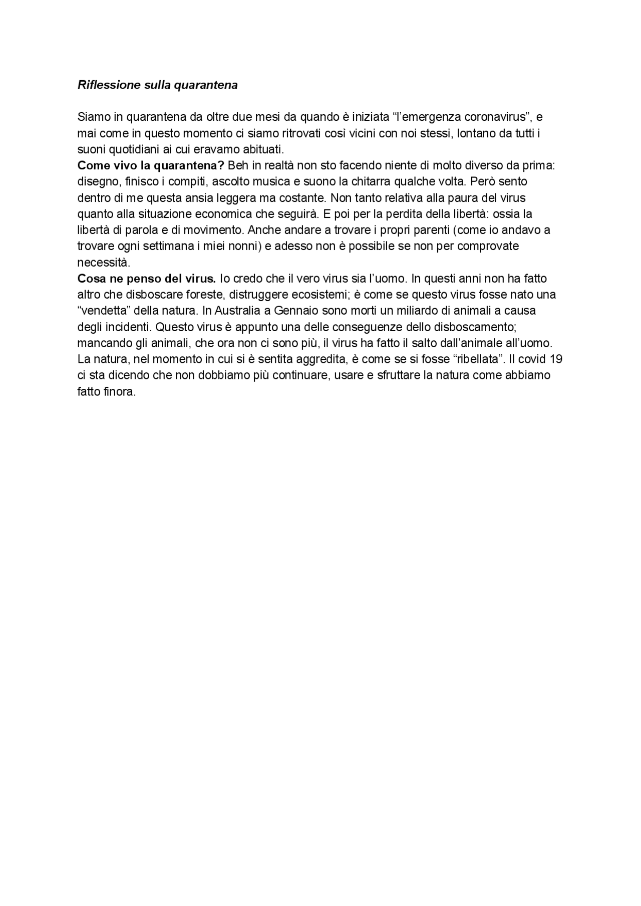 Riflessione Sulla Quarantena In Sintesi Docsity