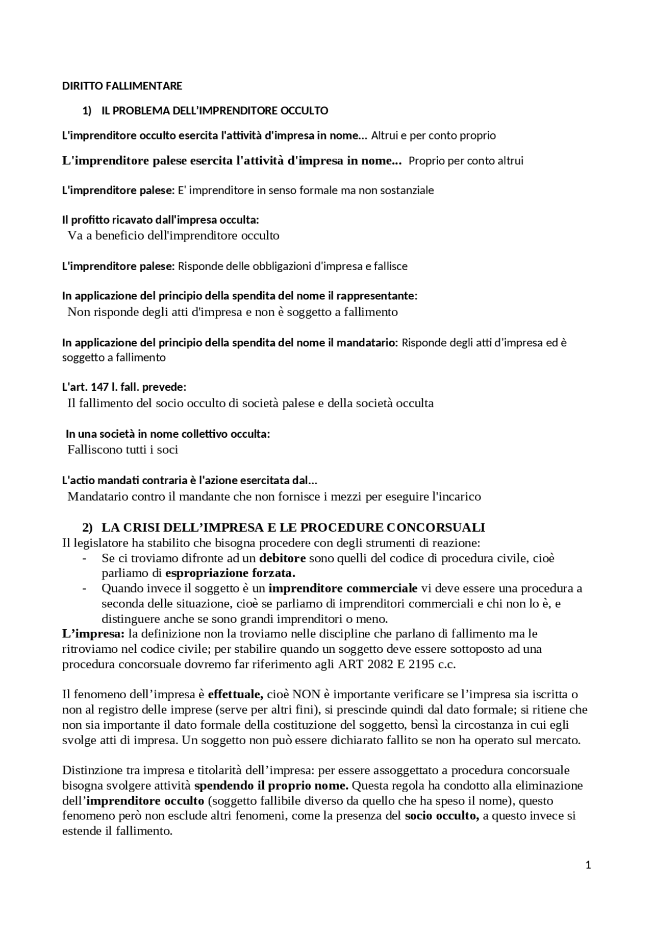 Diritto Fallimentare Lm56 6 Cfu Test Autovalutazione Riassunti