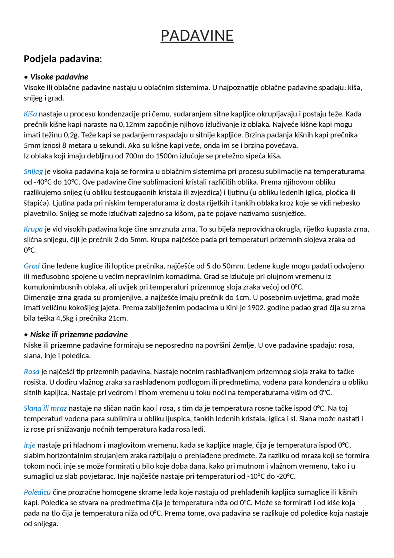 Podjela padavina - geografija | Beleške' predlog Geografija - Docsity