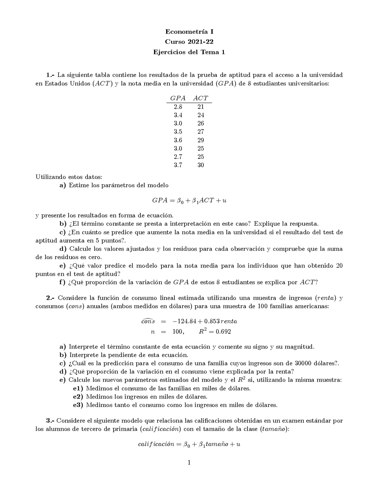 Econometria Ejercicios Docsity