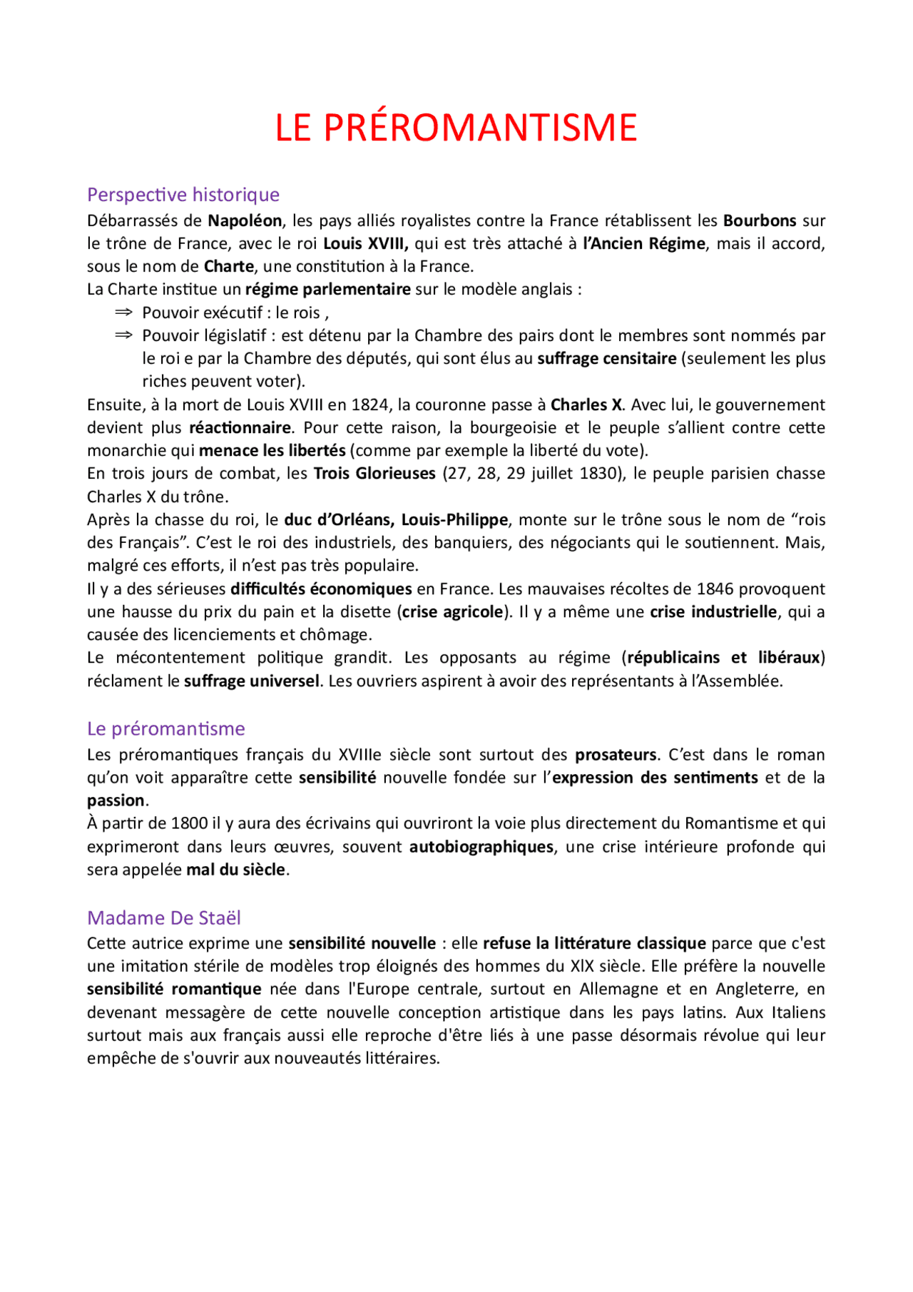 Romantisme Et Preromantisme Comparison Avec Le Classicisme Docsity
