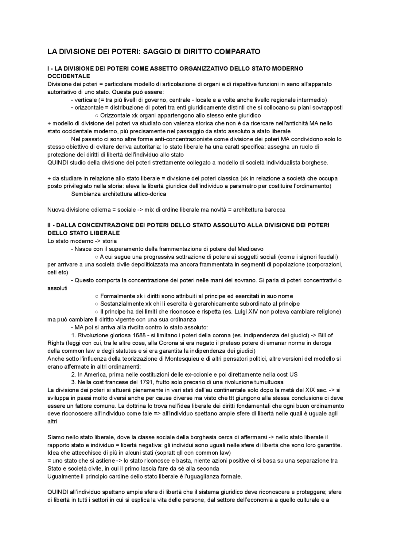 Divisione Dei Poteri Saggio Di Diritto Comparato Docsity