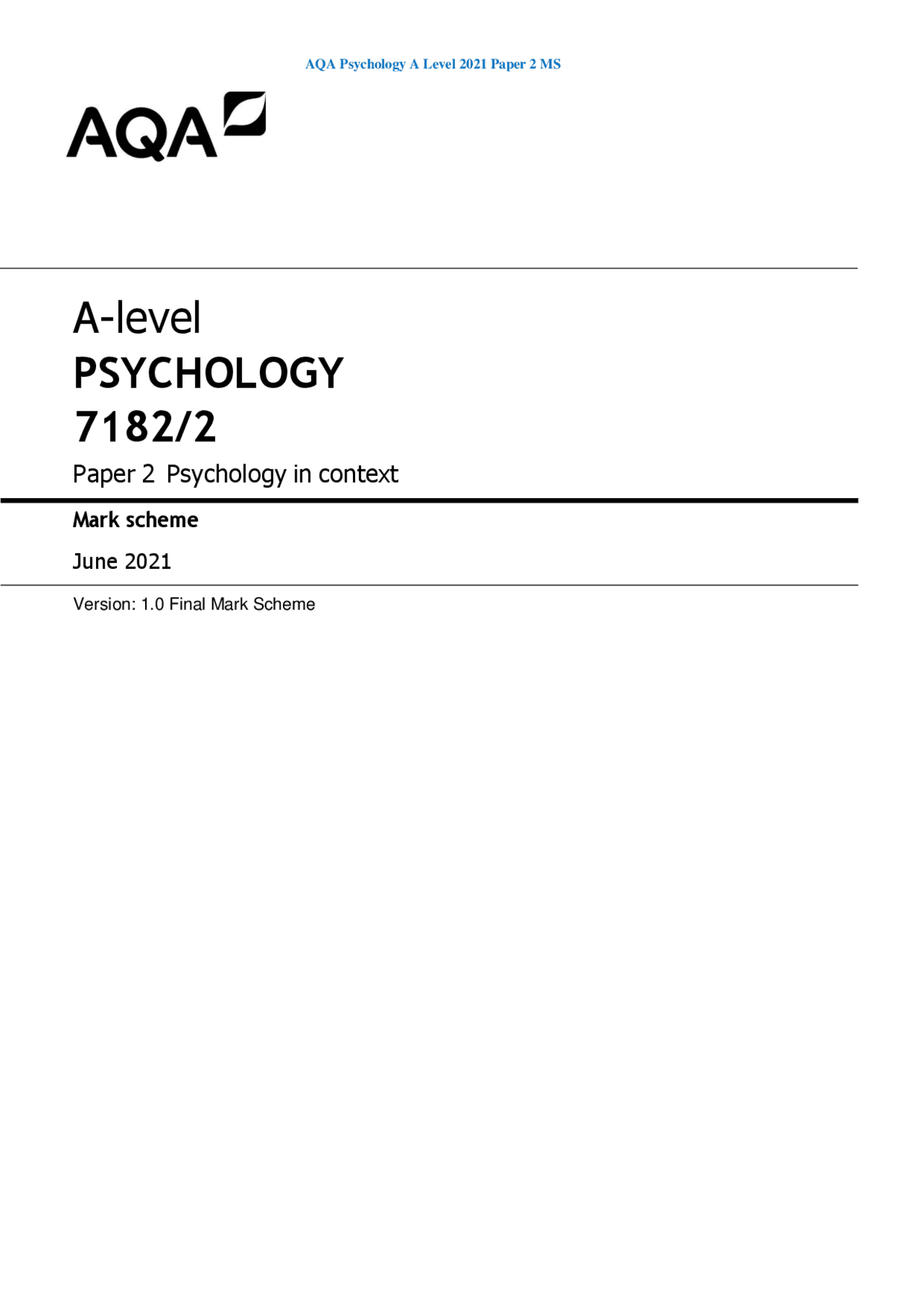 AQA Psychology A Level 2021 Paper 2 MS Exams Psychology Docsity aqa-psychology-a-level-2021-paper-2-ms-exams-psychology-docsity