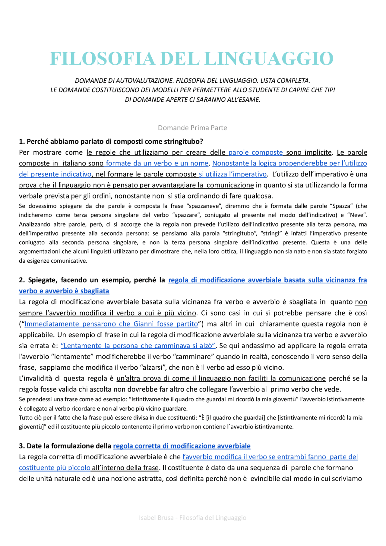 Filosofia Del Linguaggio Domande Aperte Complete Per Esame Docsity