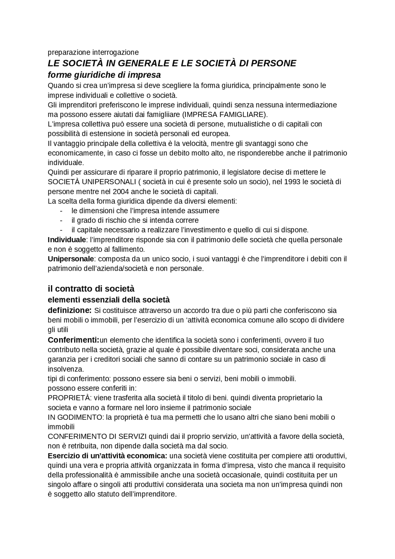 Societa In Generale E Le Societa Di Persone Docsity