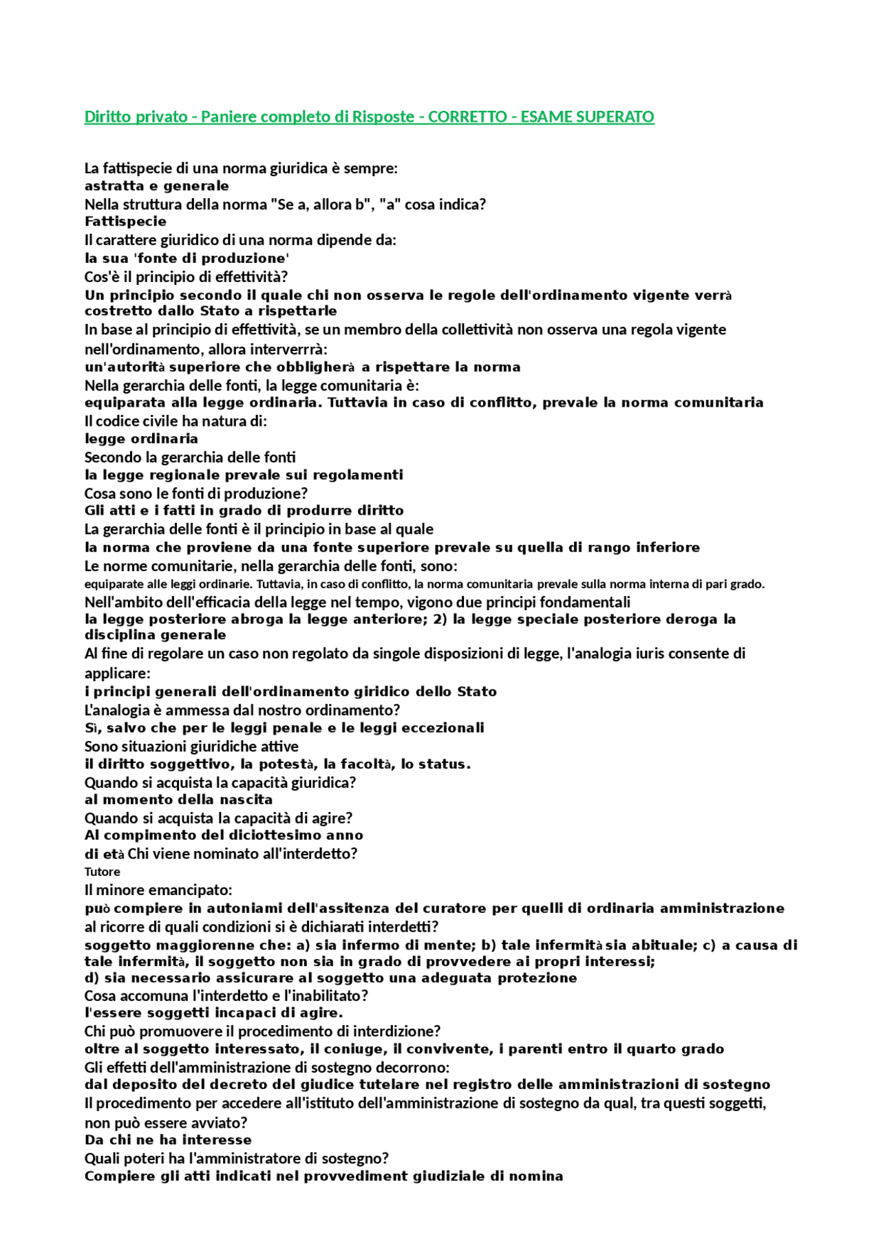 Diritto privato - Paniere completo di Risposte - CORRETTO - ESAME SUPERATO | Panieri di Diritto ...