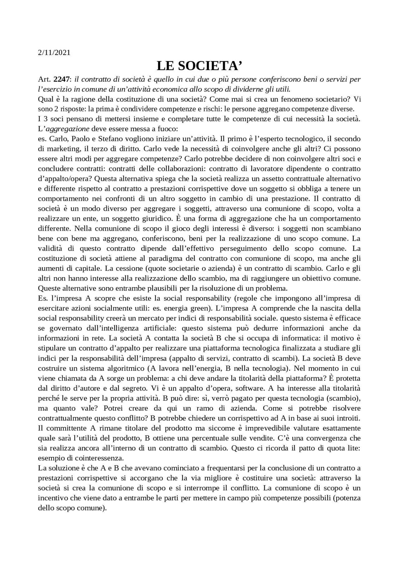 Appunti Diritto Commerciale Le Società Docsity