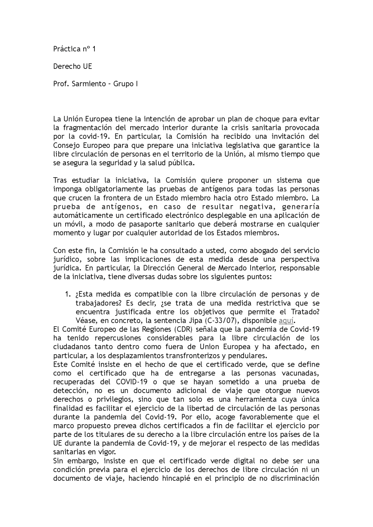 Practica derecho comunitario - Docsity