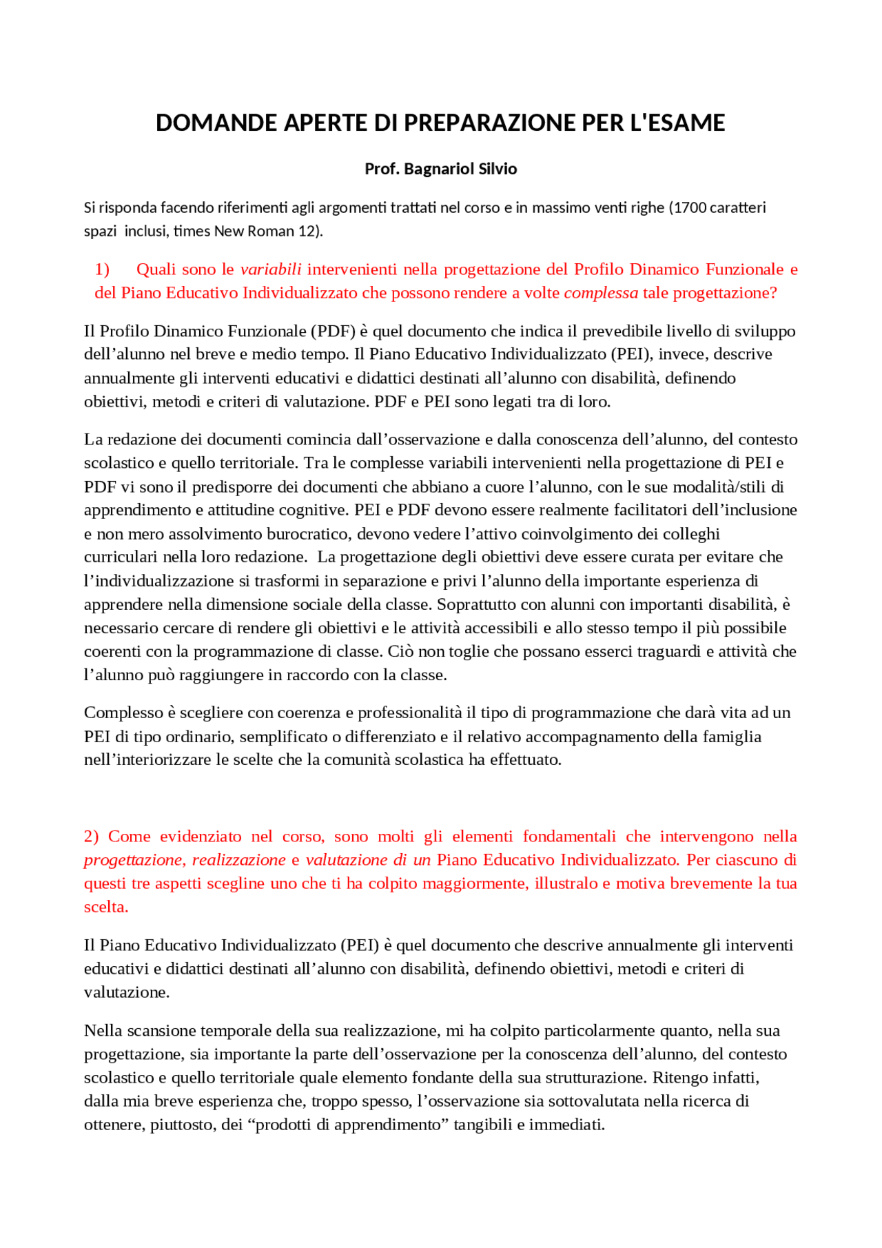 Preparazione Esame Batteria Domande E Risposte Tfa 2021 Docsity